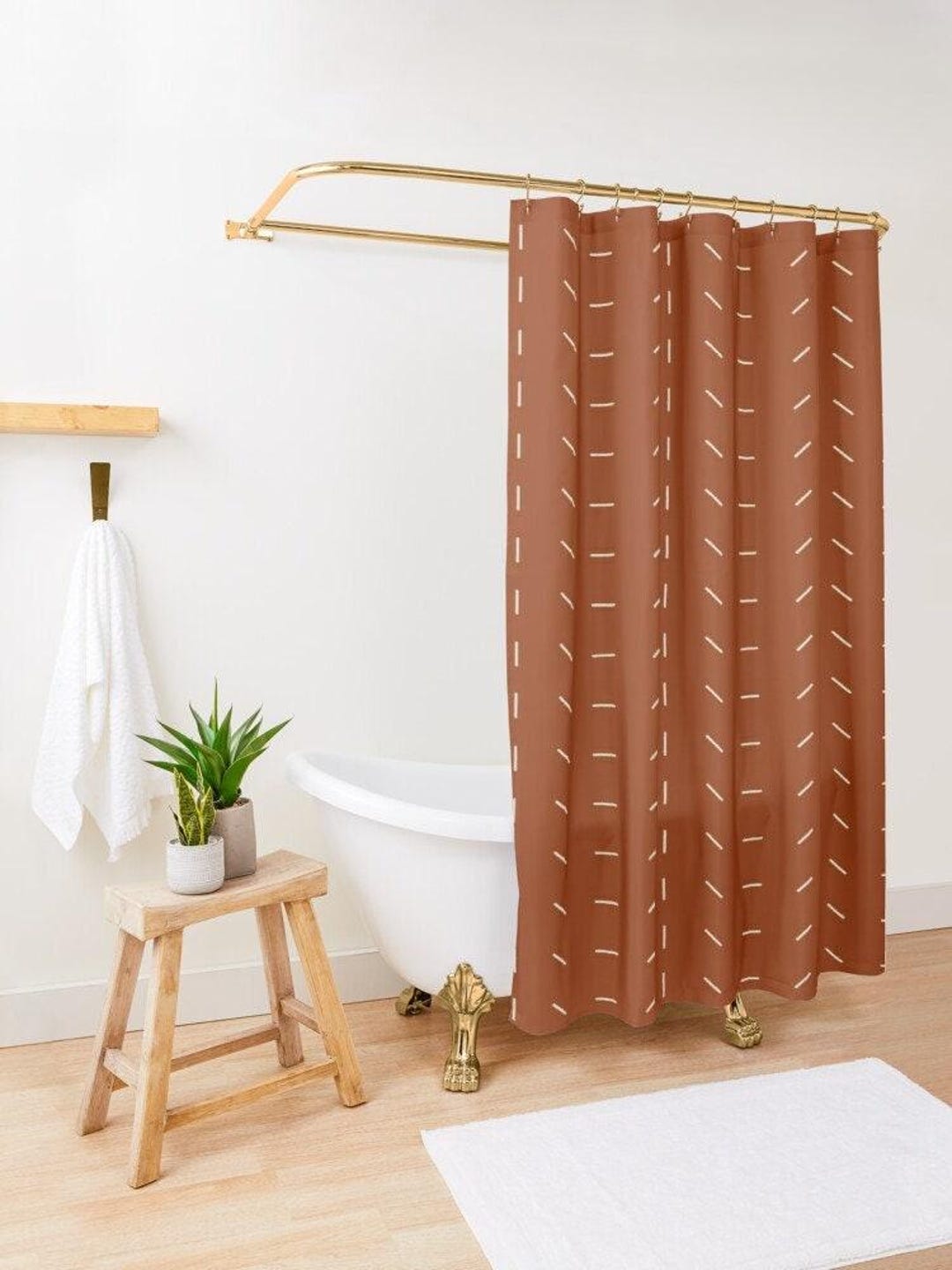 Rust Shower Curtain Boho, Boho Shower Curtain, Minimalist Shower ...