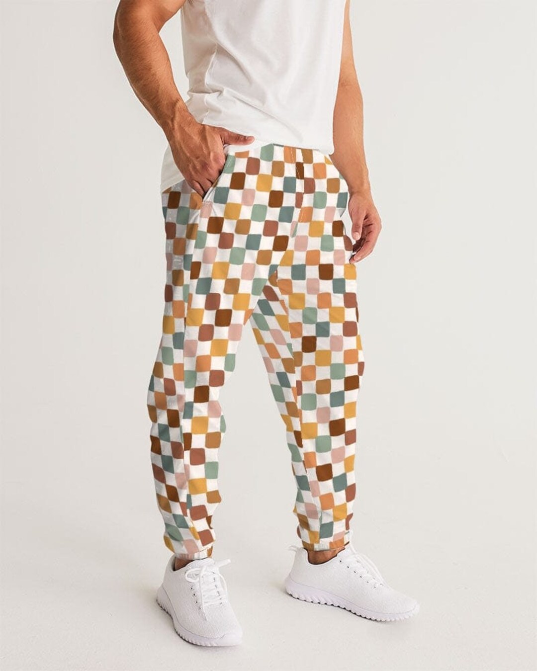 Boho Checkered Joggers Men, Mens Track Pants, Festival Clothing, Trendy ...