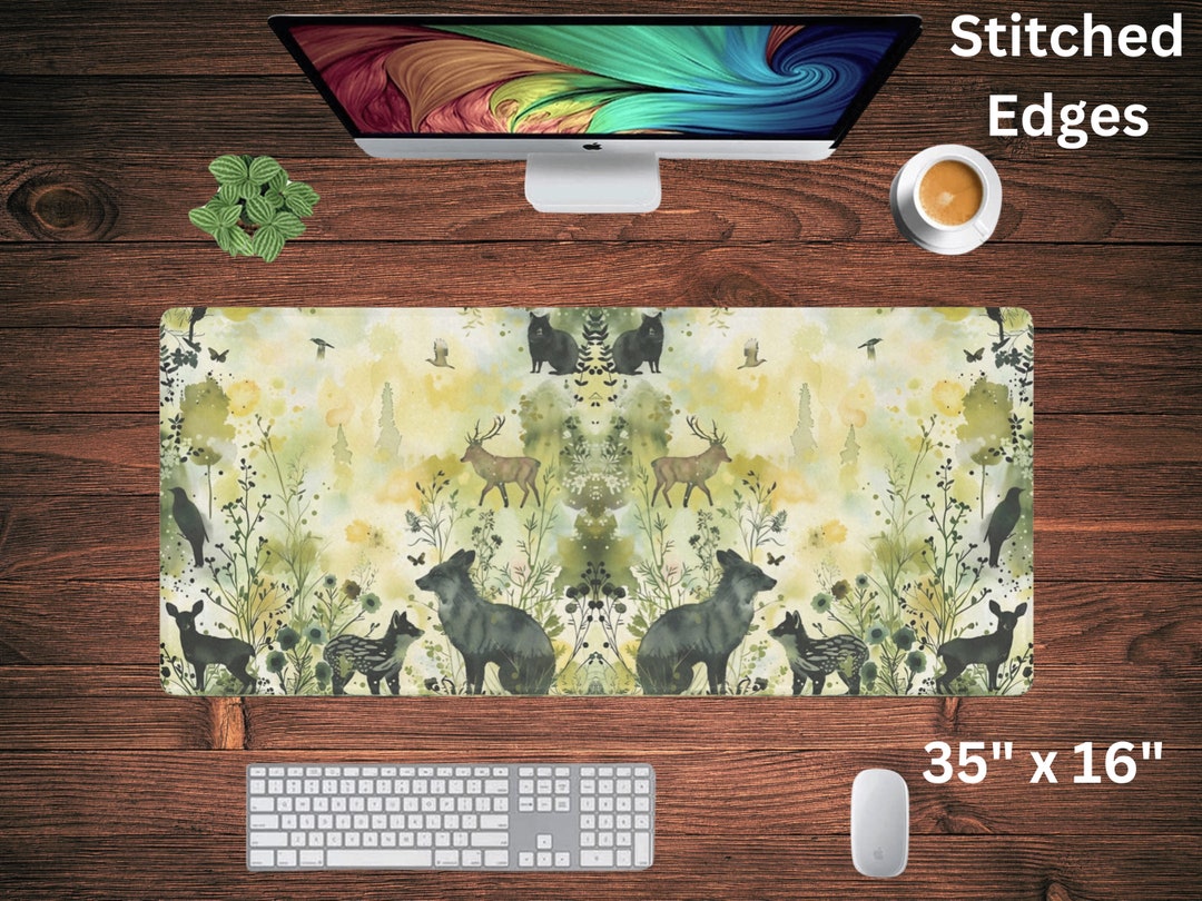 Animals of the Forest Green Desk Mat Aesthetic, Cottagecore Desk Mat ...