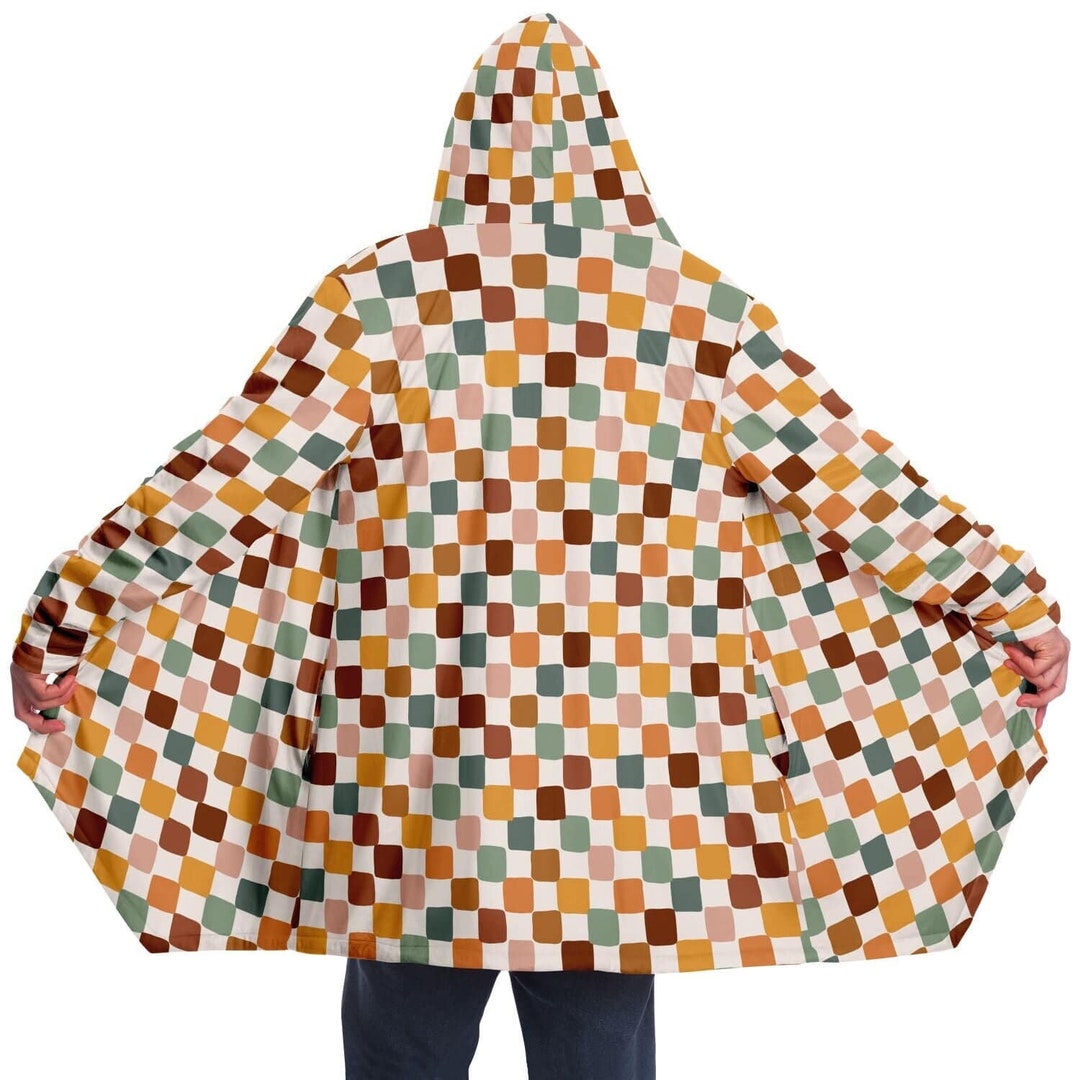 Boho Checkered Hooded Cloak, Cloak With Hood, Festival Cloak ...
