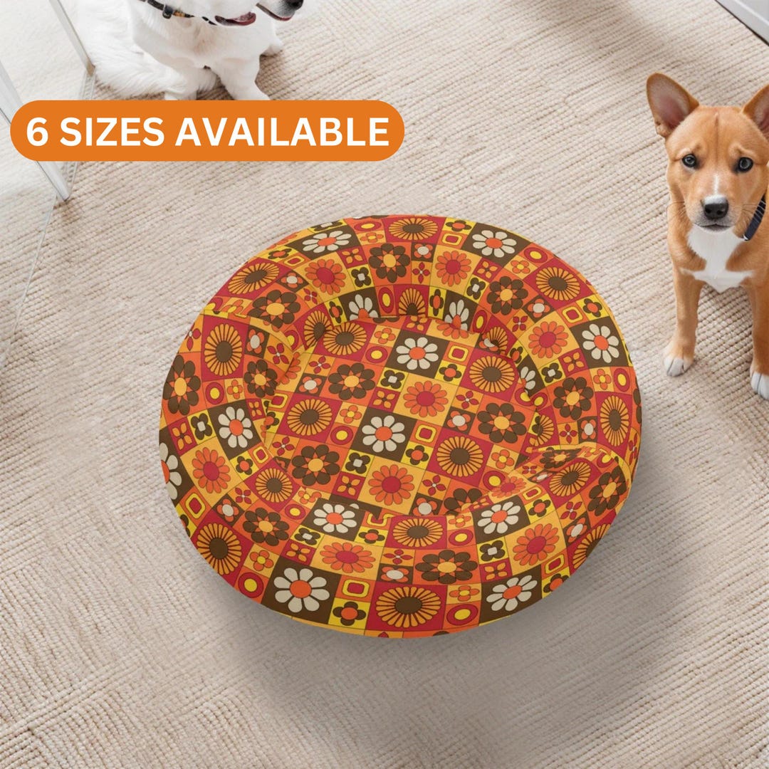 Retro Dog Bed, Calming Cat Bed, Orange Pet Bed, Cute Cat Bed, Soft ...