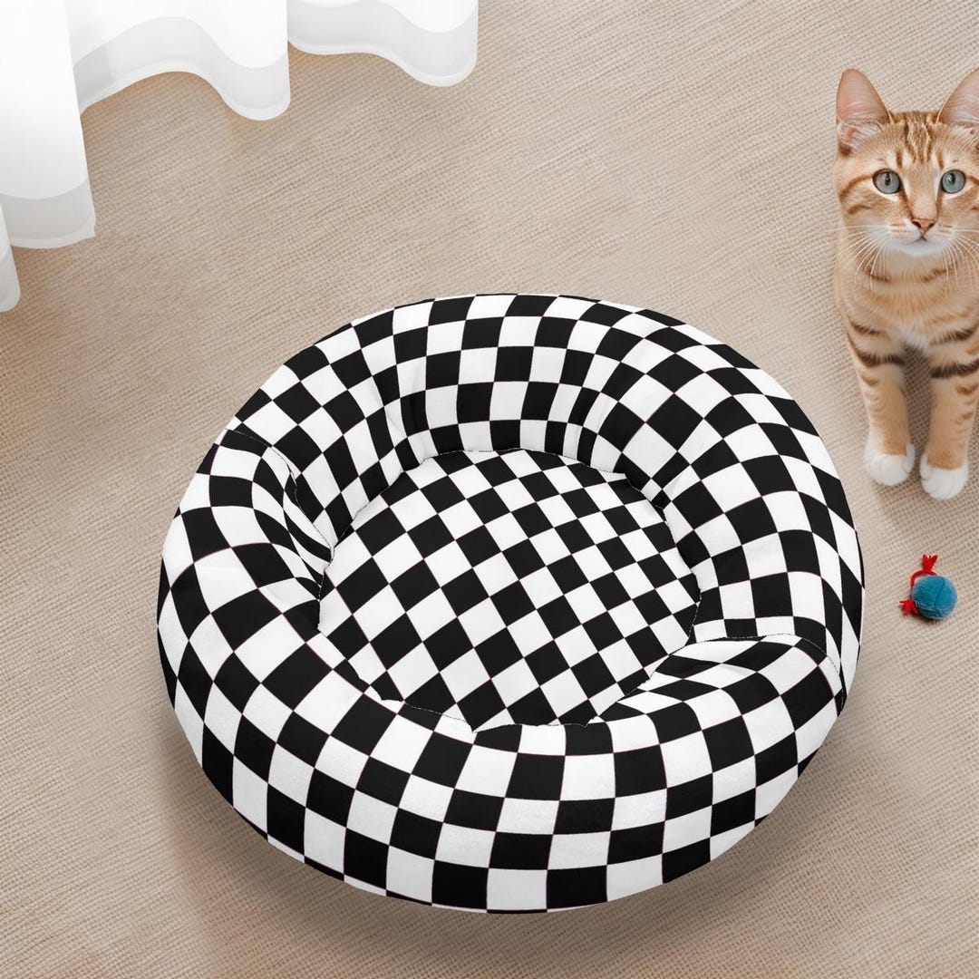 Checkered Cat Bed, Dog Bed, Calming Cat Bed, Pet Accessories, Small Dog ...