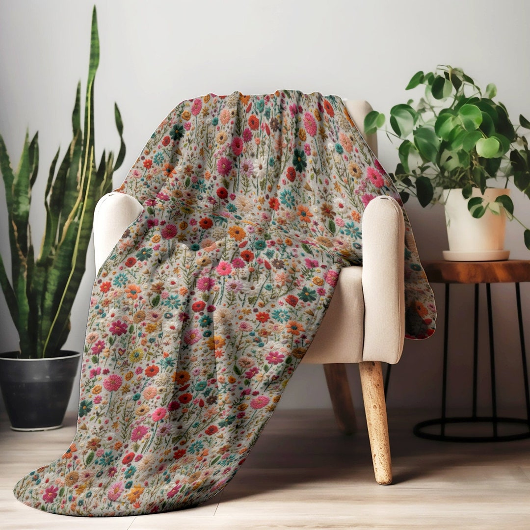 Wildflowers Throw Blanket, Boho Throw Blanket, Cottagecore Throw ...