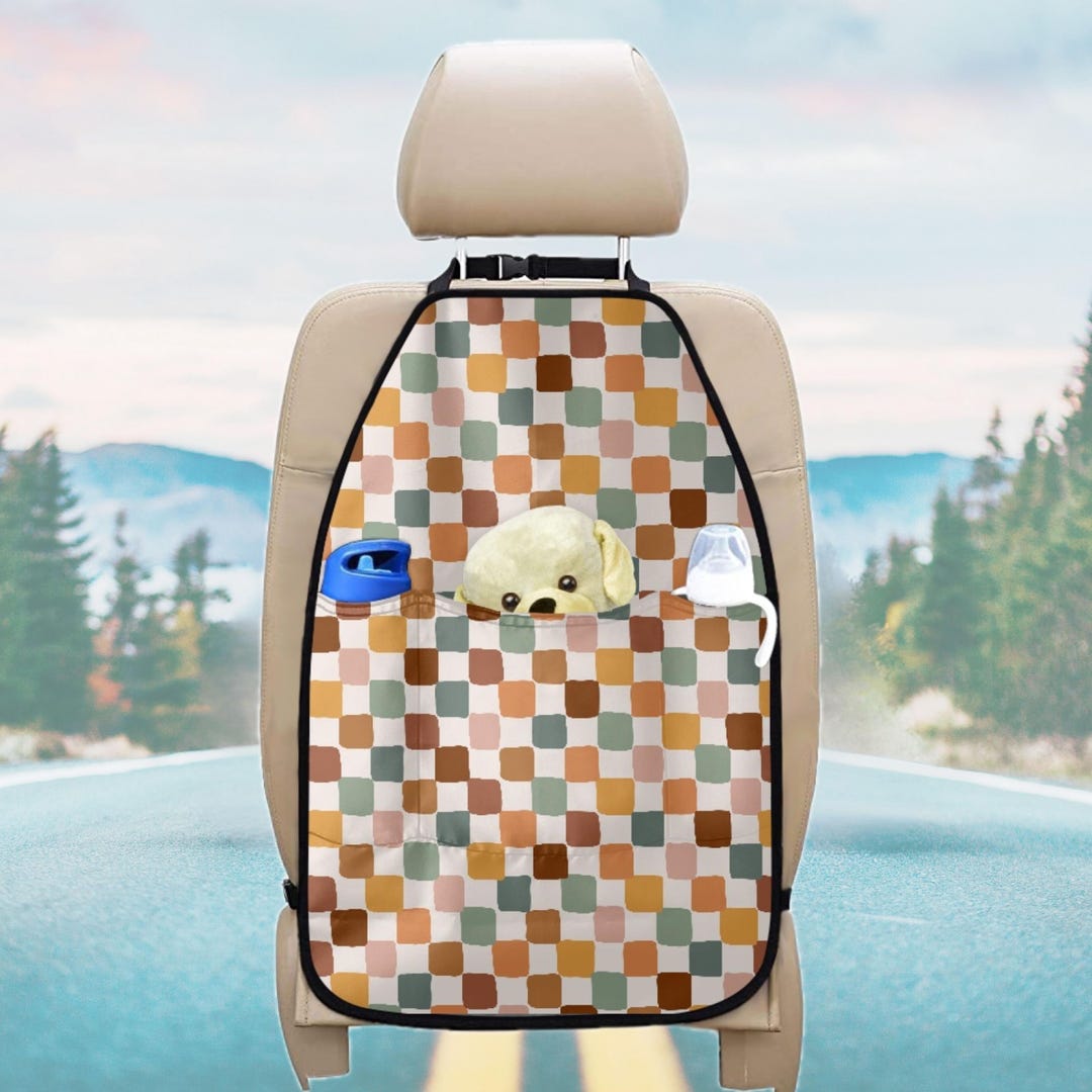 Boho Checkered Kick Mat for Car Seatback Protection Waterproof Car Seat ...