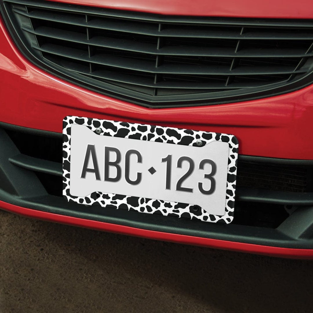 Cow Print License Plate Frame, Black and White Car Accessories, License ...