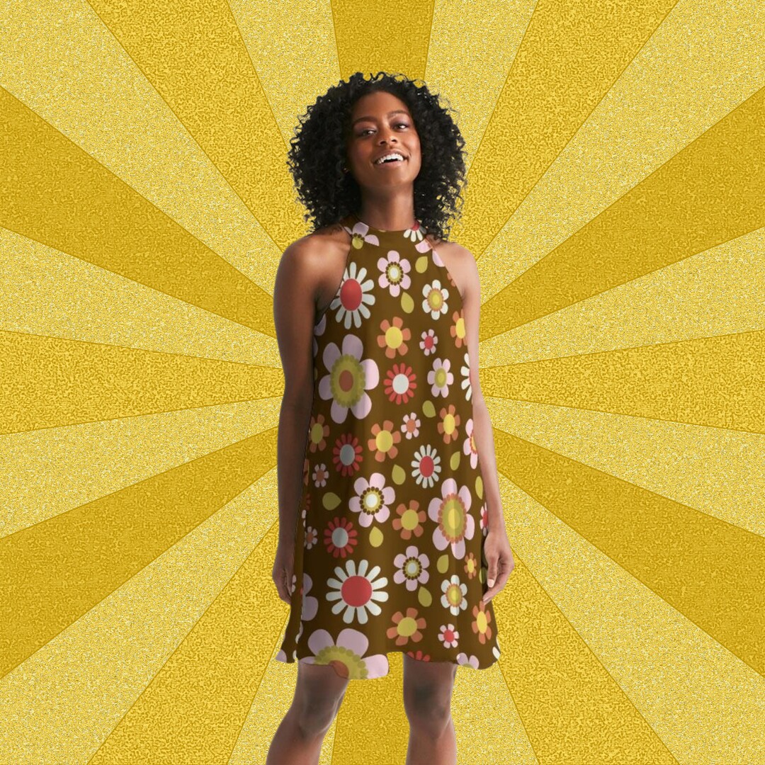 70s Dress, 70s Clothing, Large 70s Halter Dress, Sleeveless Dress ...