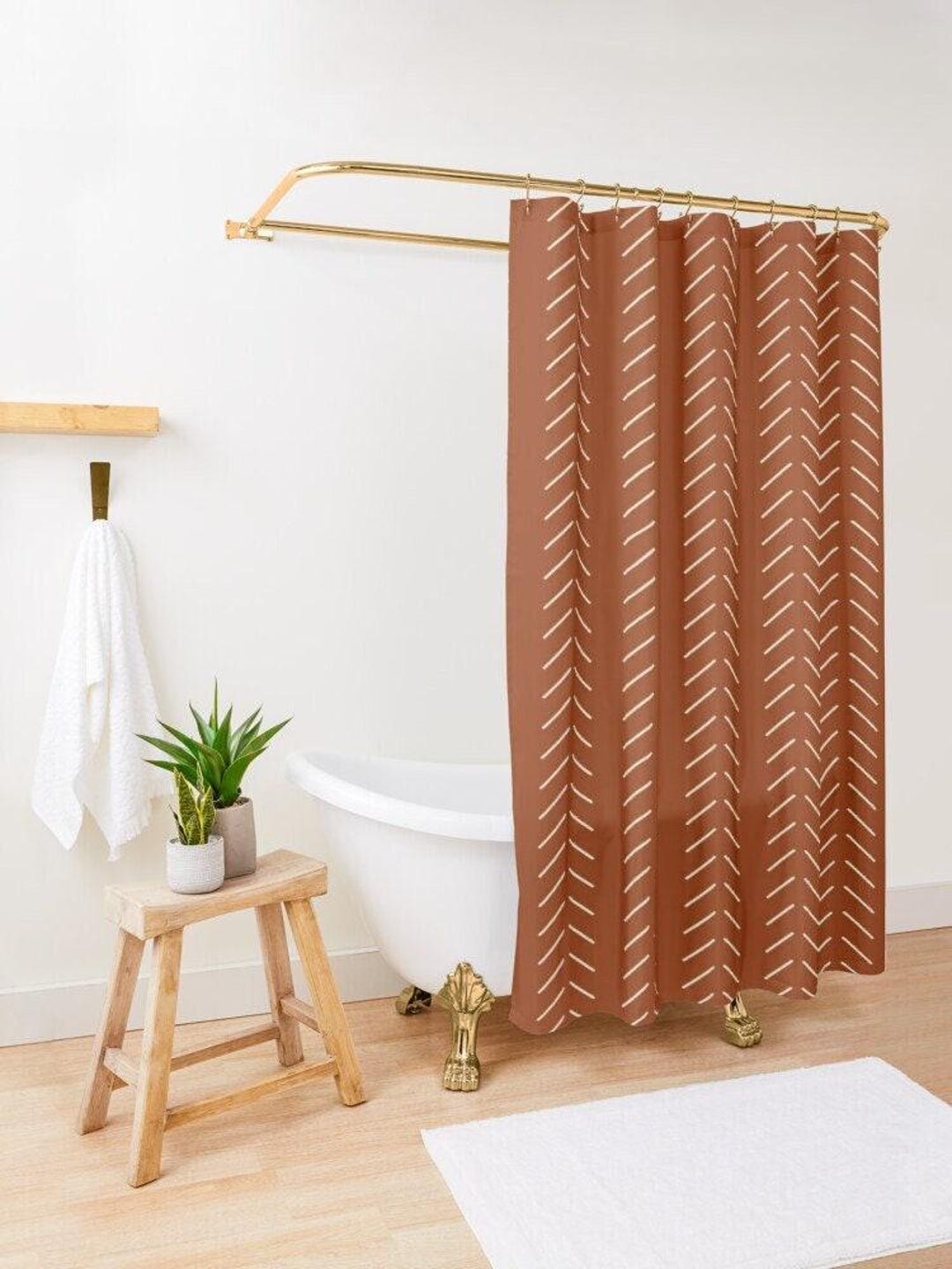 Rust Shower Curtain, Extra Long Shower Curtain, Shower Curtain Boho ...