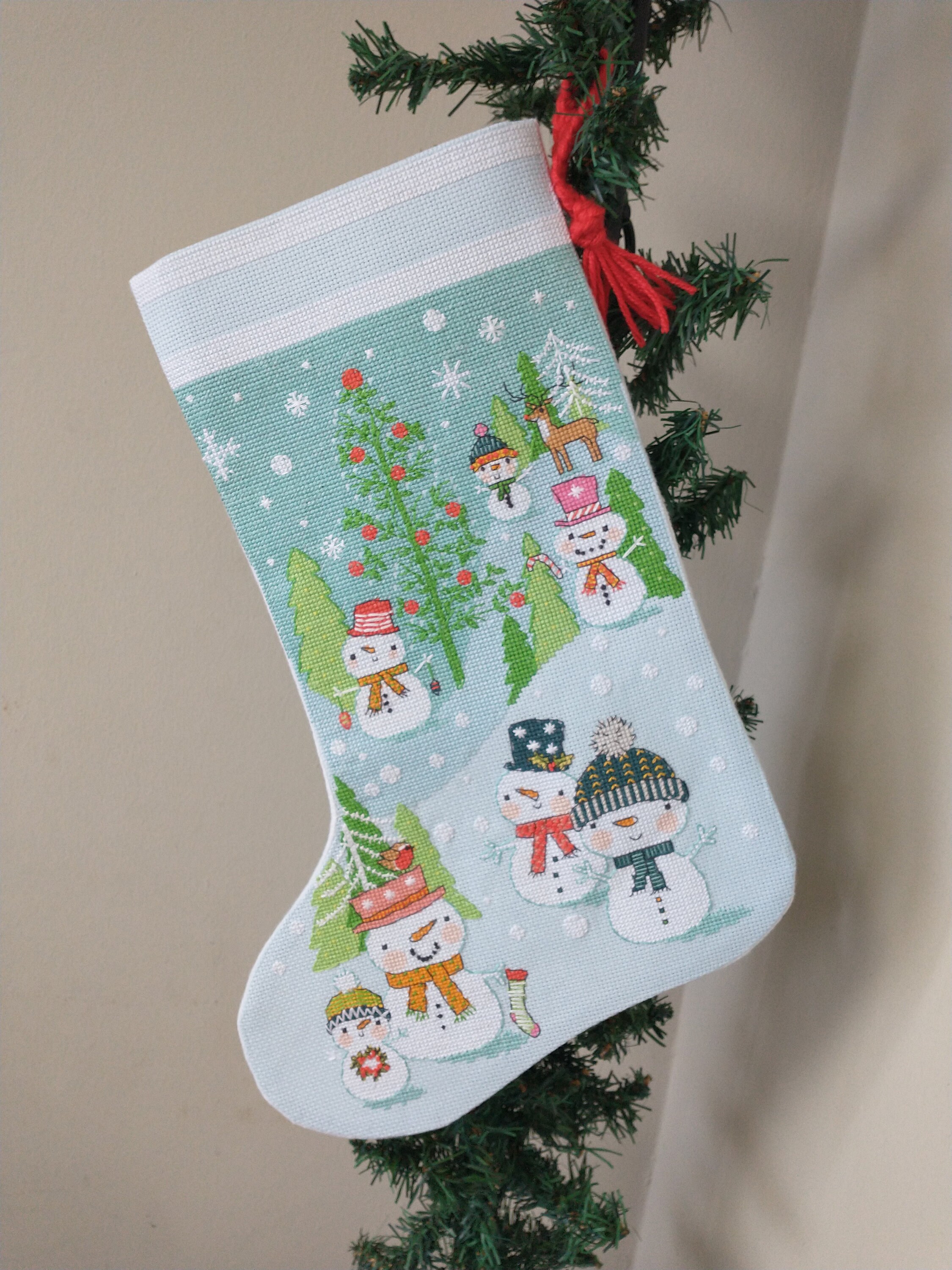 Personalized Christmas Stocking With Hand Embroidered Snowmen. Original ...