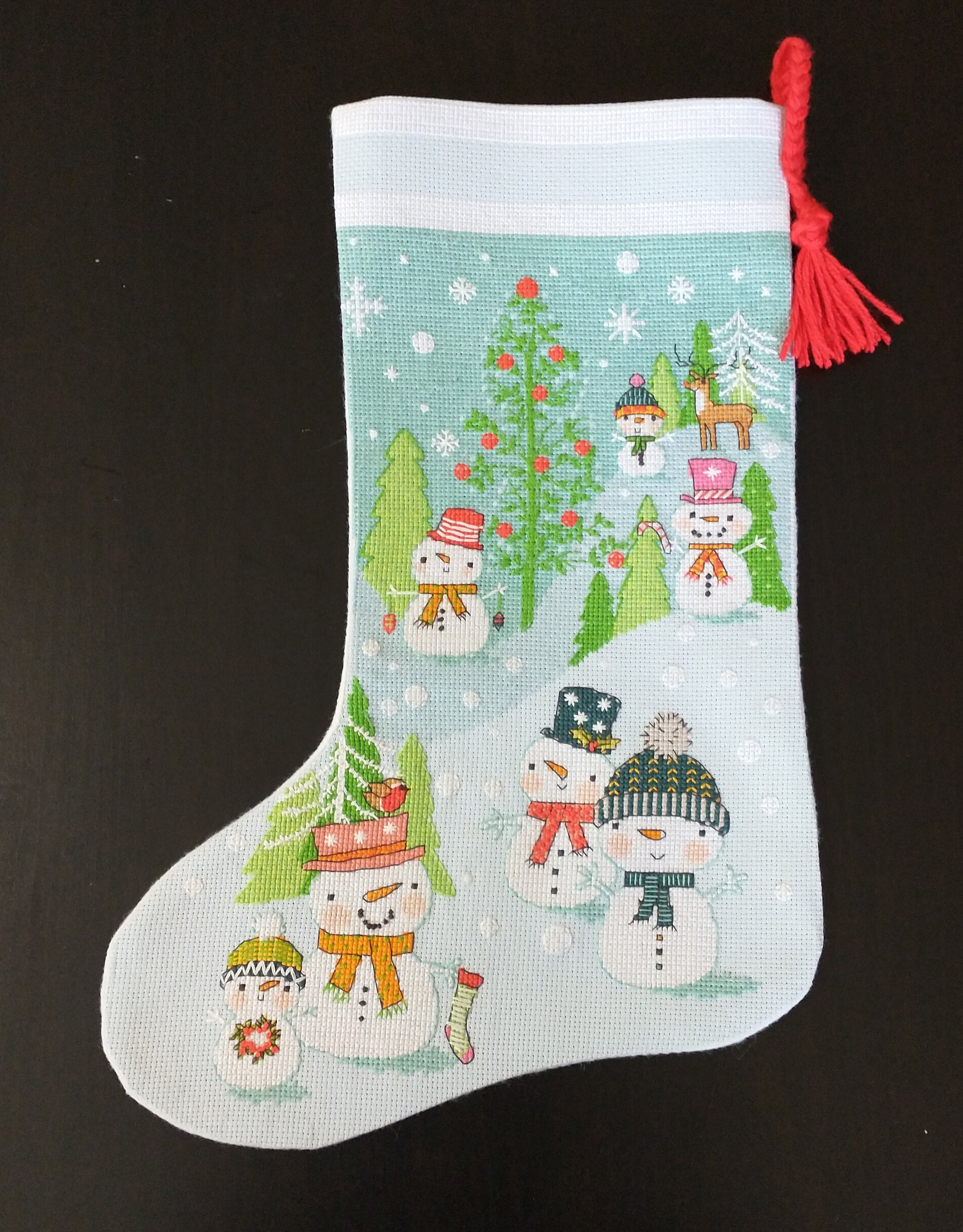Personalized Christmas Stocking With Hand Embroidered Snowmen. Original ...