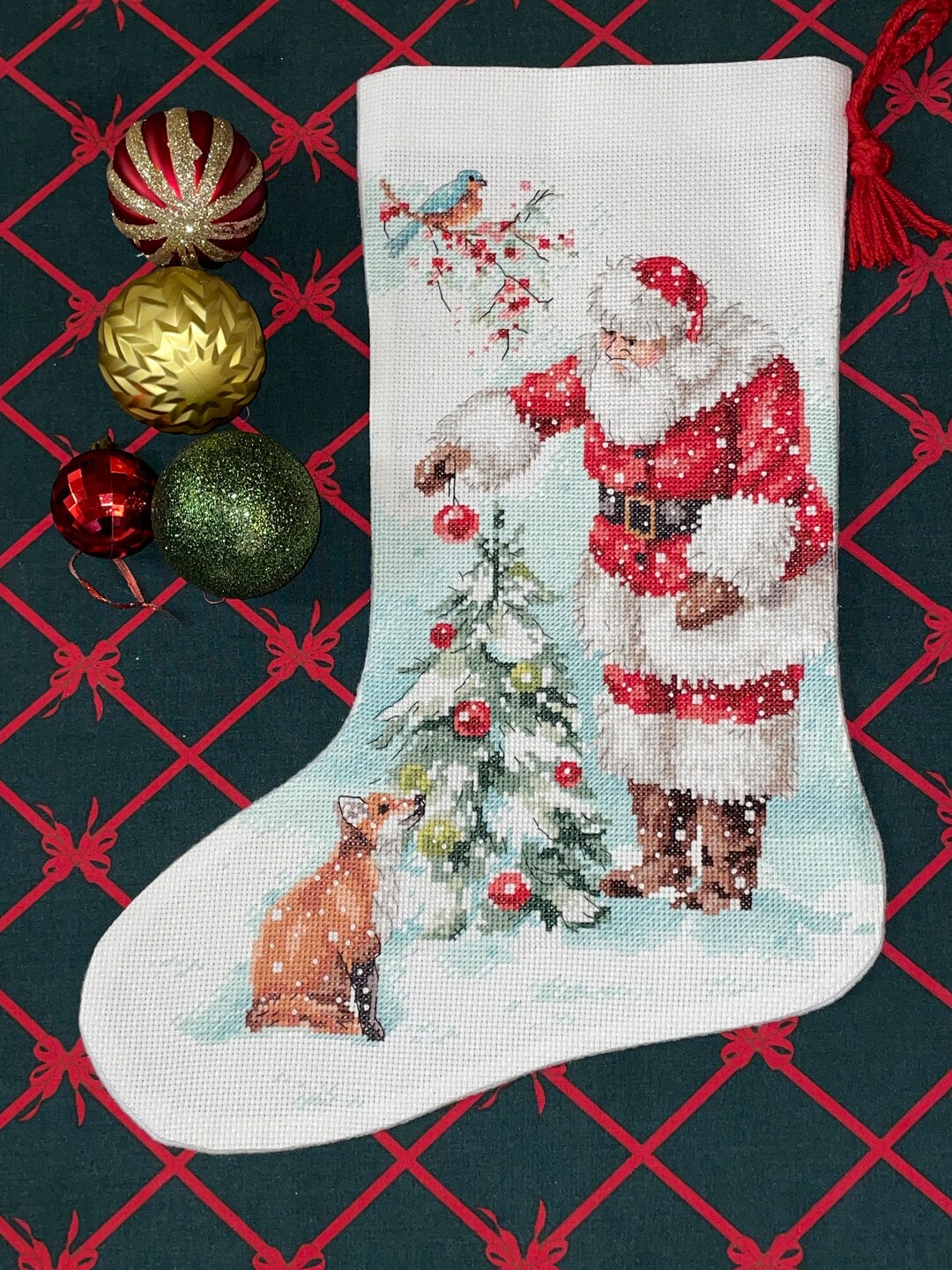 Personalized Christmas Stocking With Hand Embroidered Santa Claus ...