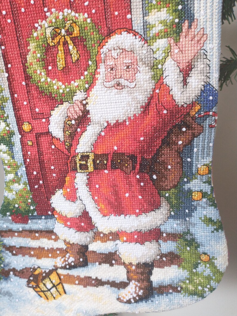 Personalized Christmas Stocking With Hand Embroidered Santa Claus ...