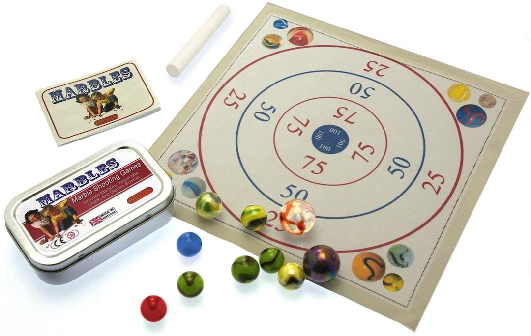 Brimtoy Pocket Marble Shooting Games. Marbles, Mat & Book in A Tin - Etsy