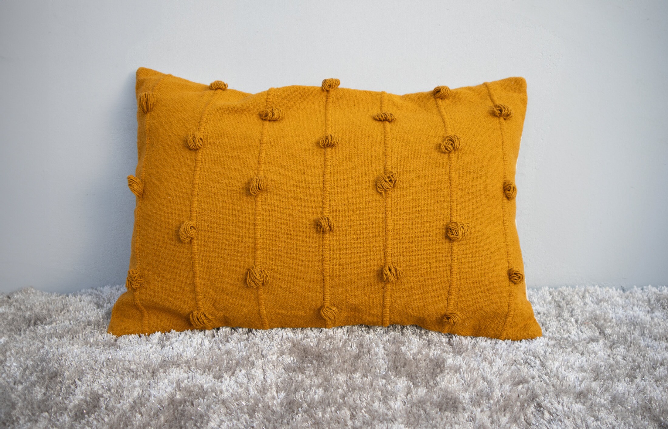 Mustard Cotton Hand Loom Chunky Loops Pillow Cover Mustard Throw Pillow ...