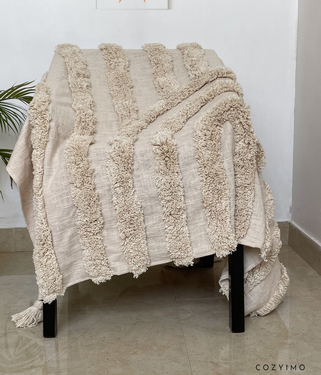 Hand Woven Cotton Tufted Throw Blanket With Fringes - Etsy