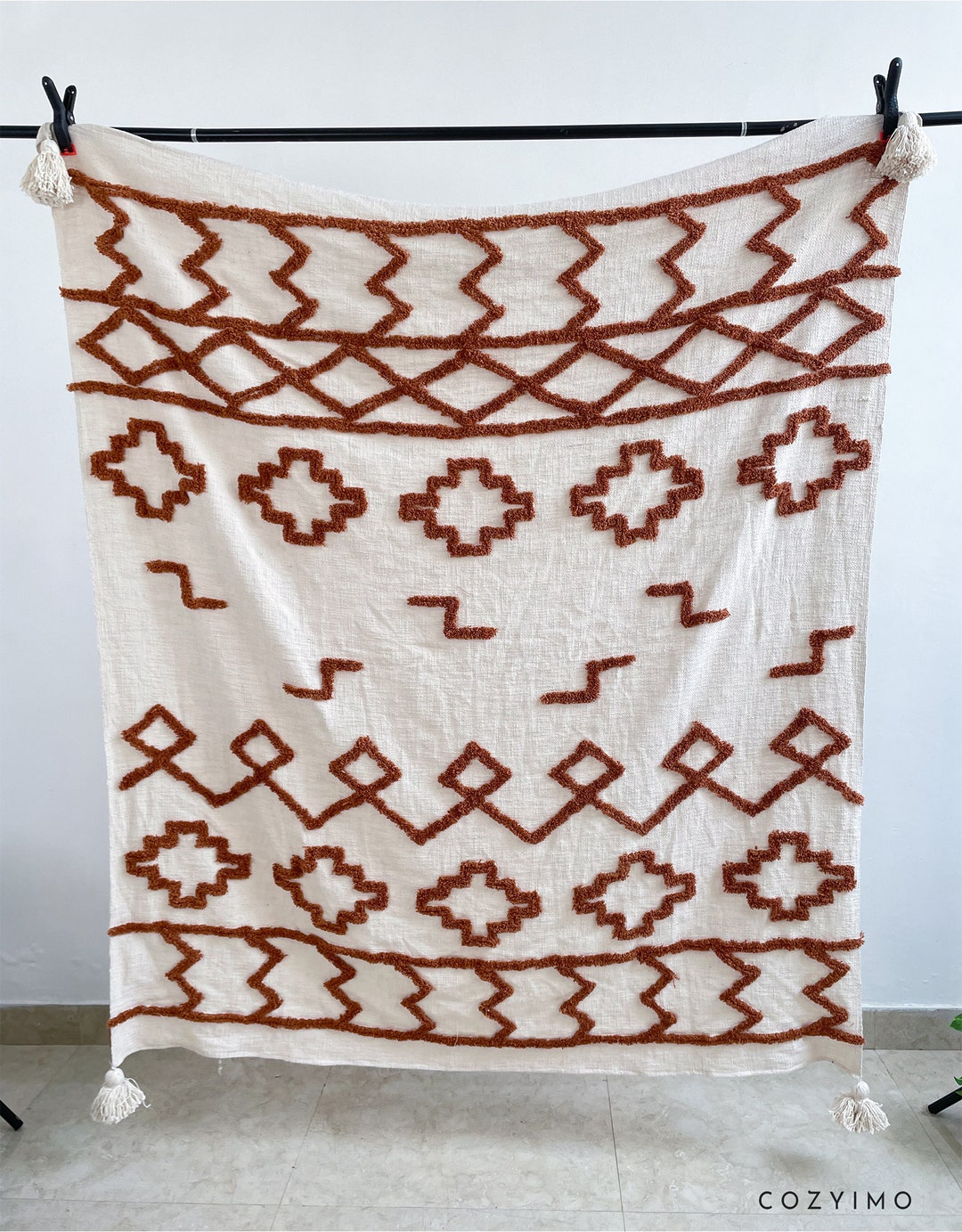 Rust Throw Blanket - Natural Handloom Cotton Tufted Blanket - 52x72 ...