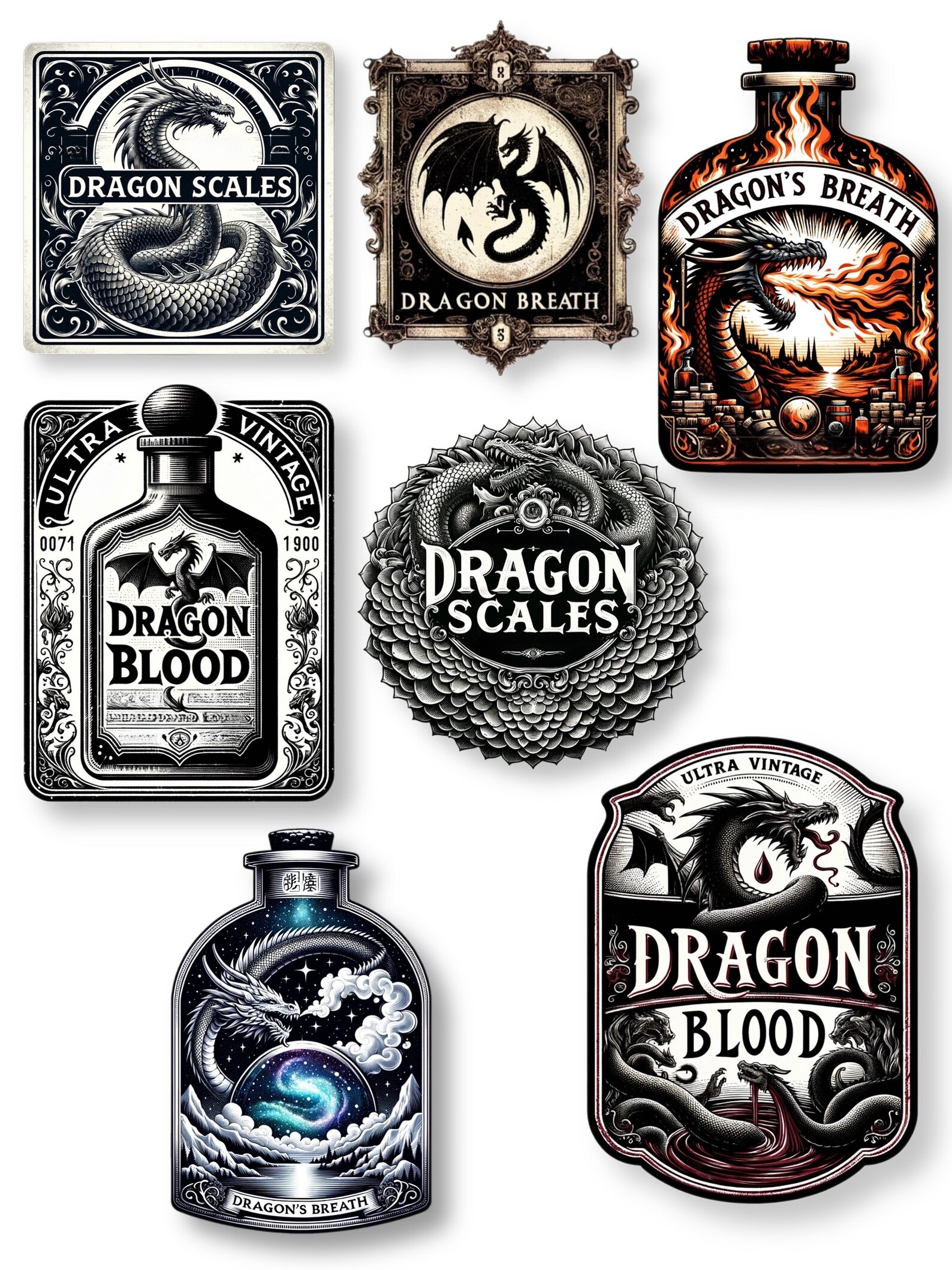 Dragon & Vampire Apothecary Labels: Halloween Potion Bottle Stickers - Etsy