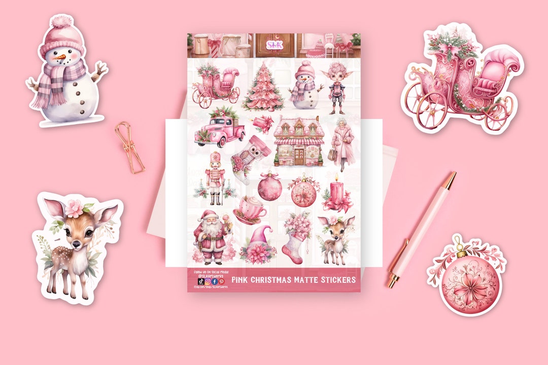 Pink Christmas Stickers Durable Waterproof Vinyl Stickers Stickers ...