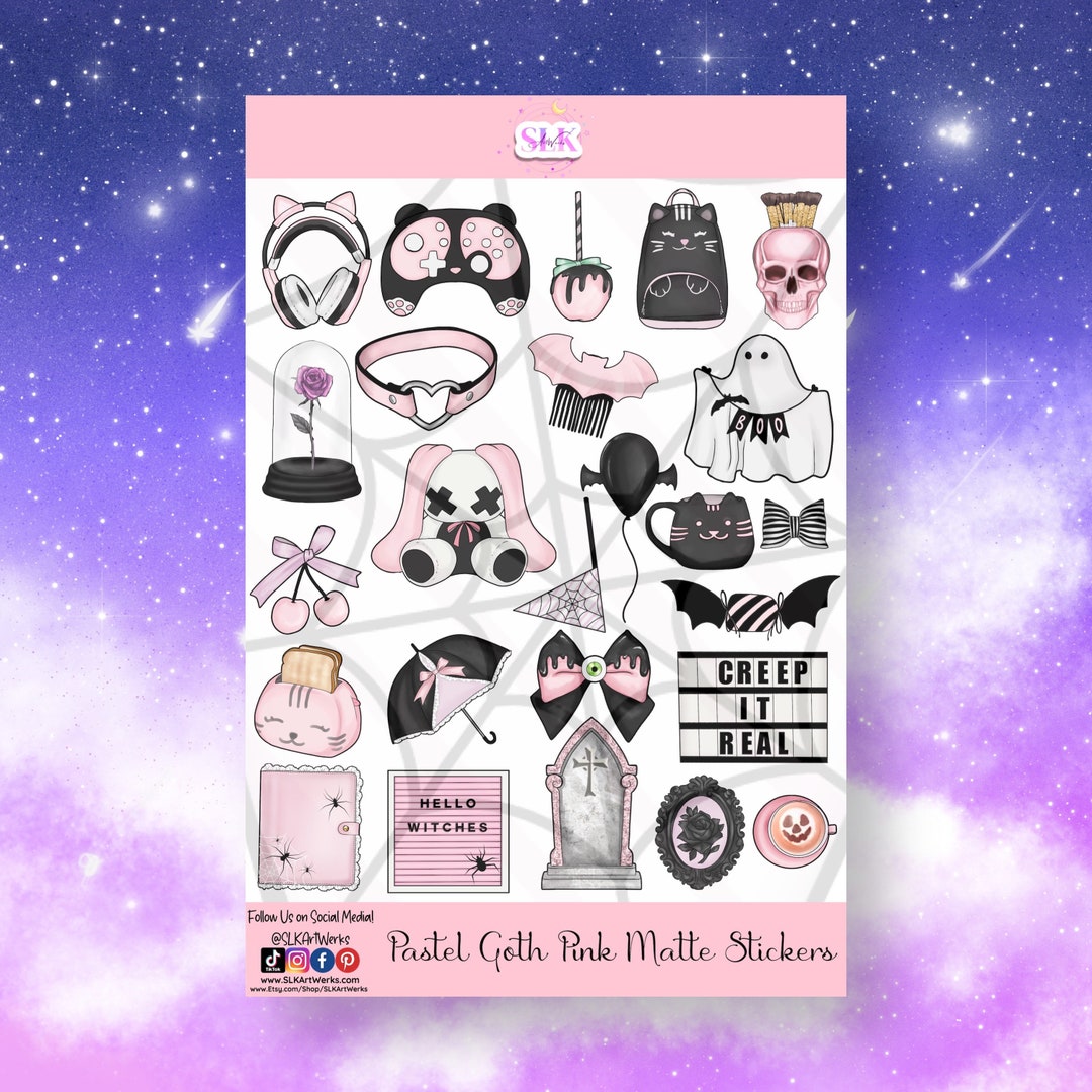Pink Pastel Goth Sticker Sheet Durable Waterproof Vinyl Sticker Pack ...