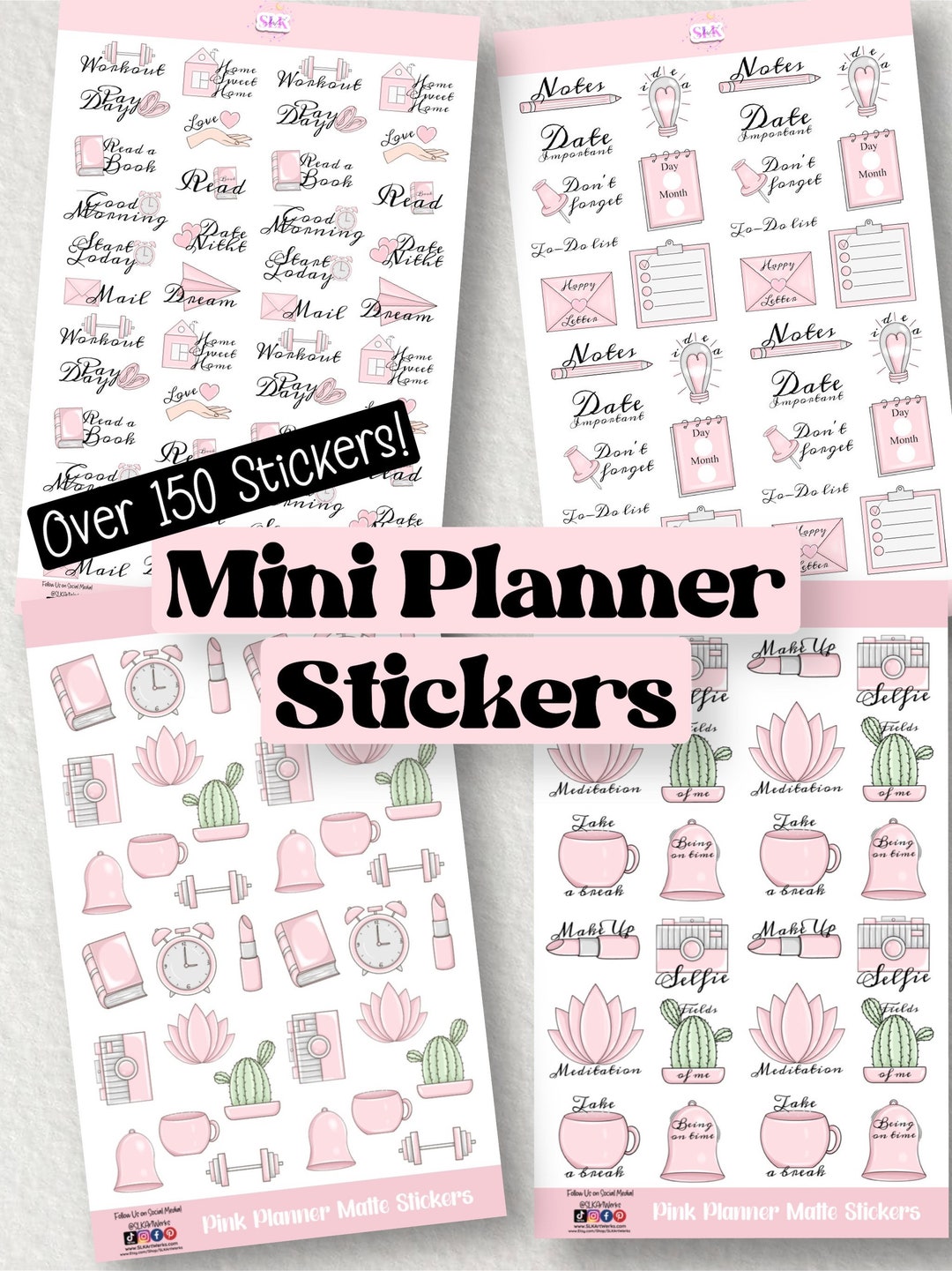150 MINI Pink Aesthetic Planner Stickers Notebook/planner Stickers ...