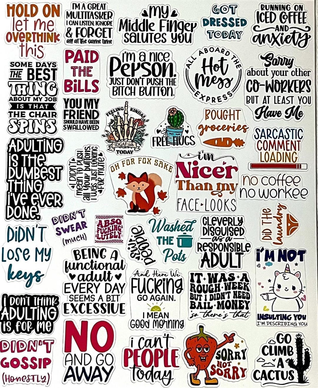 100 Funny Adulting Sticker Sheet Pack - Notebook/planner Stickers ...