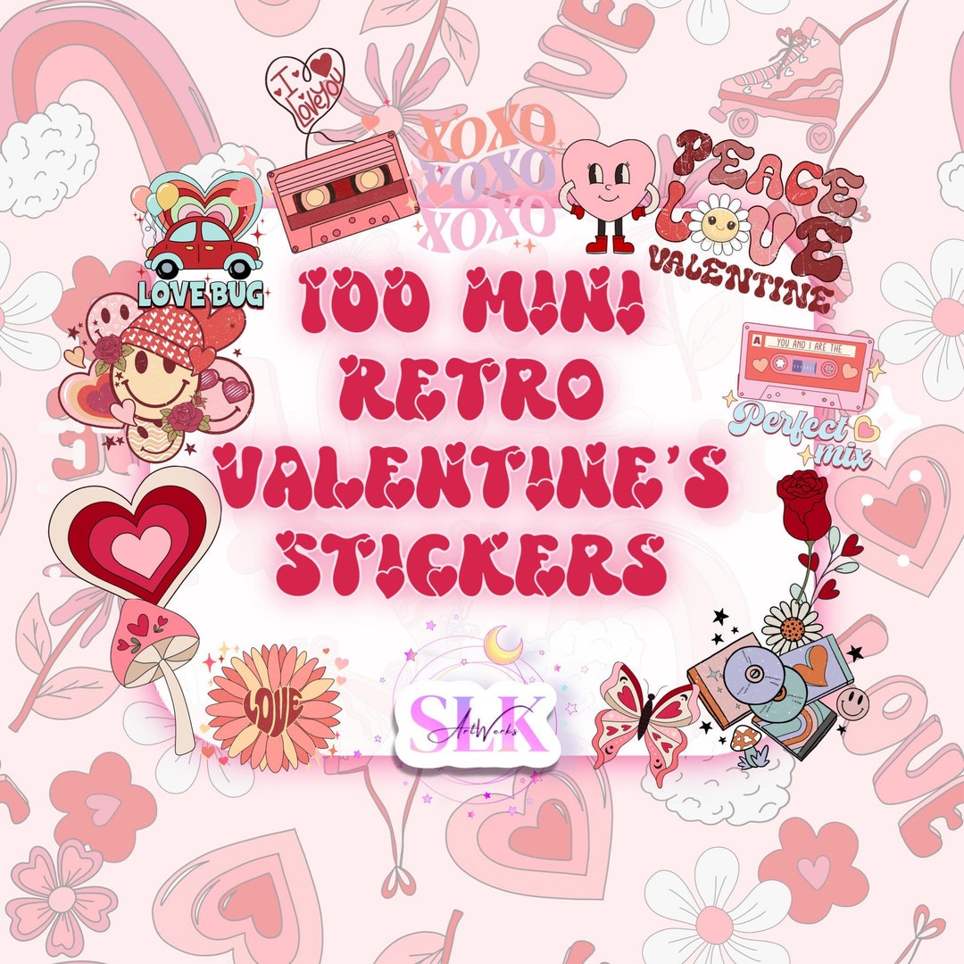100 MINI Weather/fade Resistant Random Retro Valentines Day Sticker ...