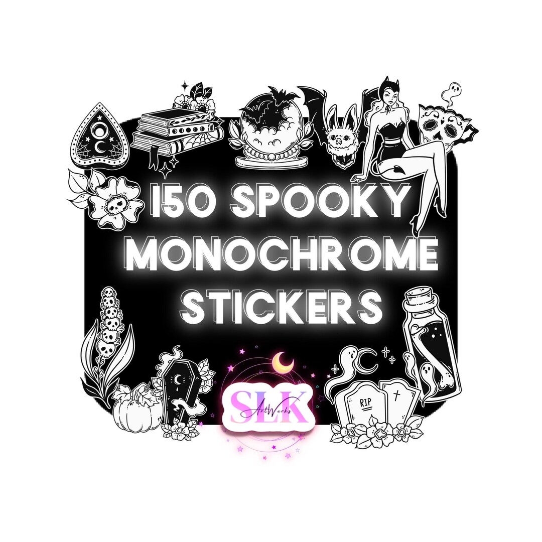 150 Monochrome Spooky Halloween Stickers Notebook/planner Stickers ...
