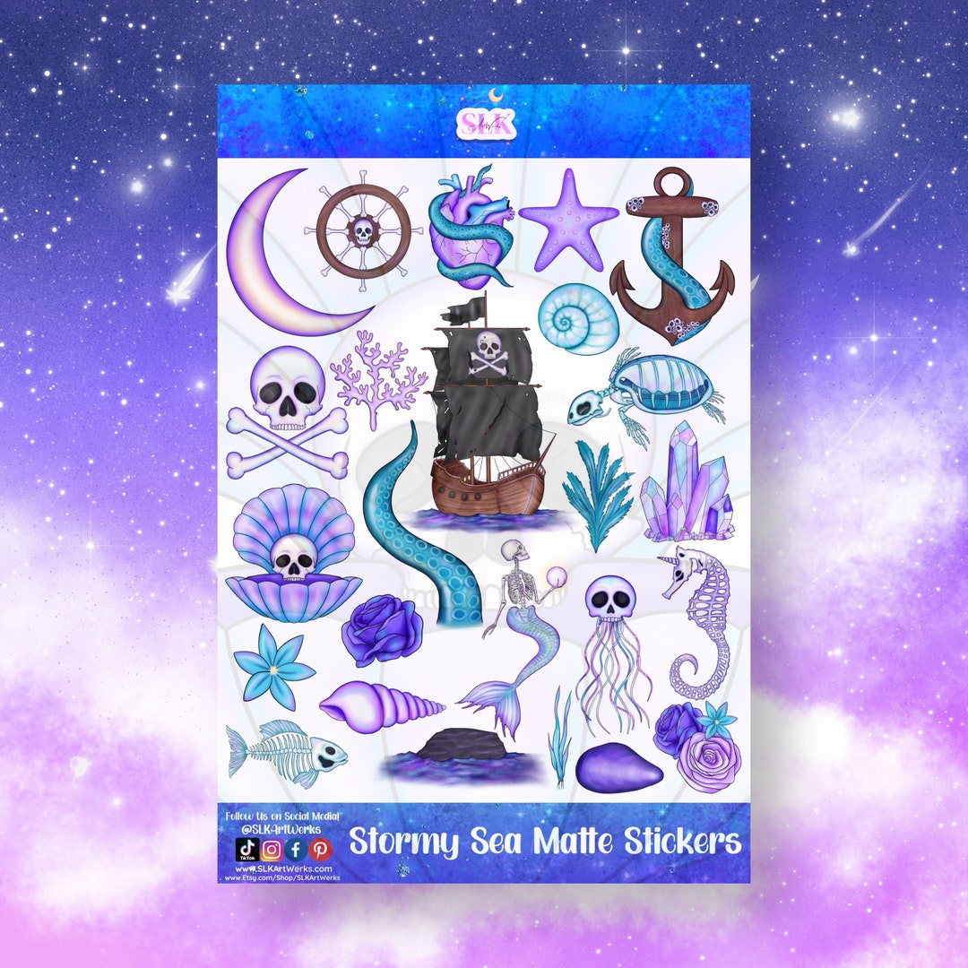 Stormy Sea Sticker Sheet Durable Waterproof Vinyl Sticker Pack Notebook ...