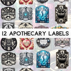 12 Witchcraft 2 Apothecary Labels - Halloween Decor - DIY Potion ...
