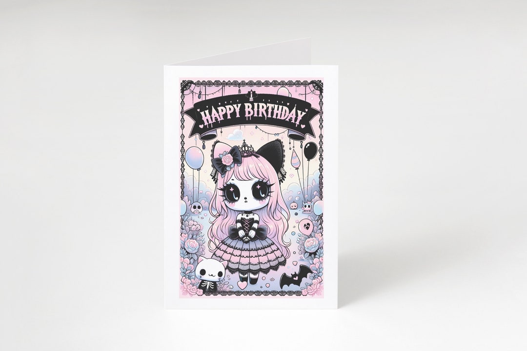 Pastel Goth Happy Birthday Card Customizable Birthday Greeting Card ...
