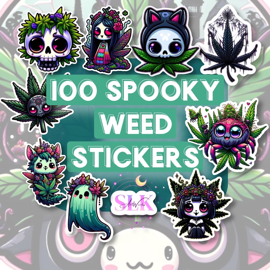 100 Mini Spooky Weed Vinyl Sticker Pack Mystery Pack for Halloween, Gothic Decor Creepy Decals ...