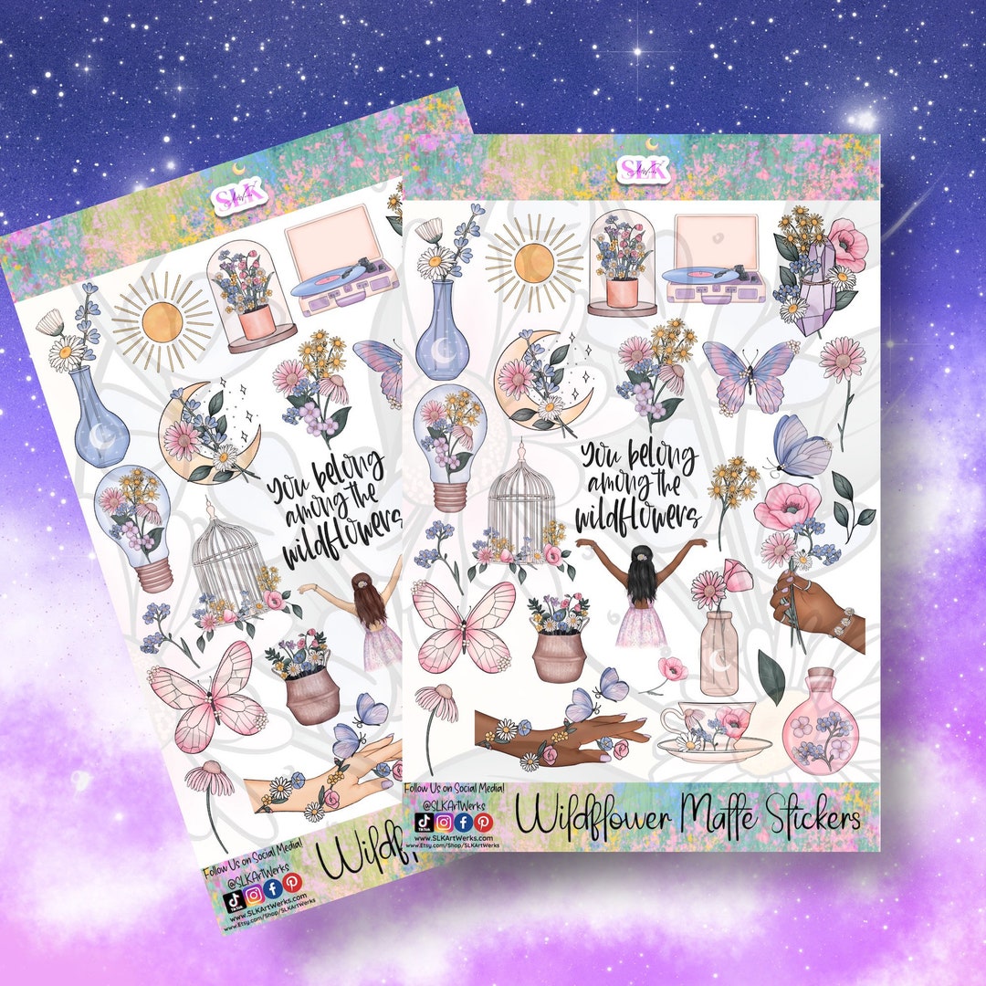 Boho Wildflower Sticker Sheet Durable Waterproof Vinyl Sticker Pack ...