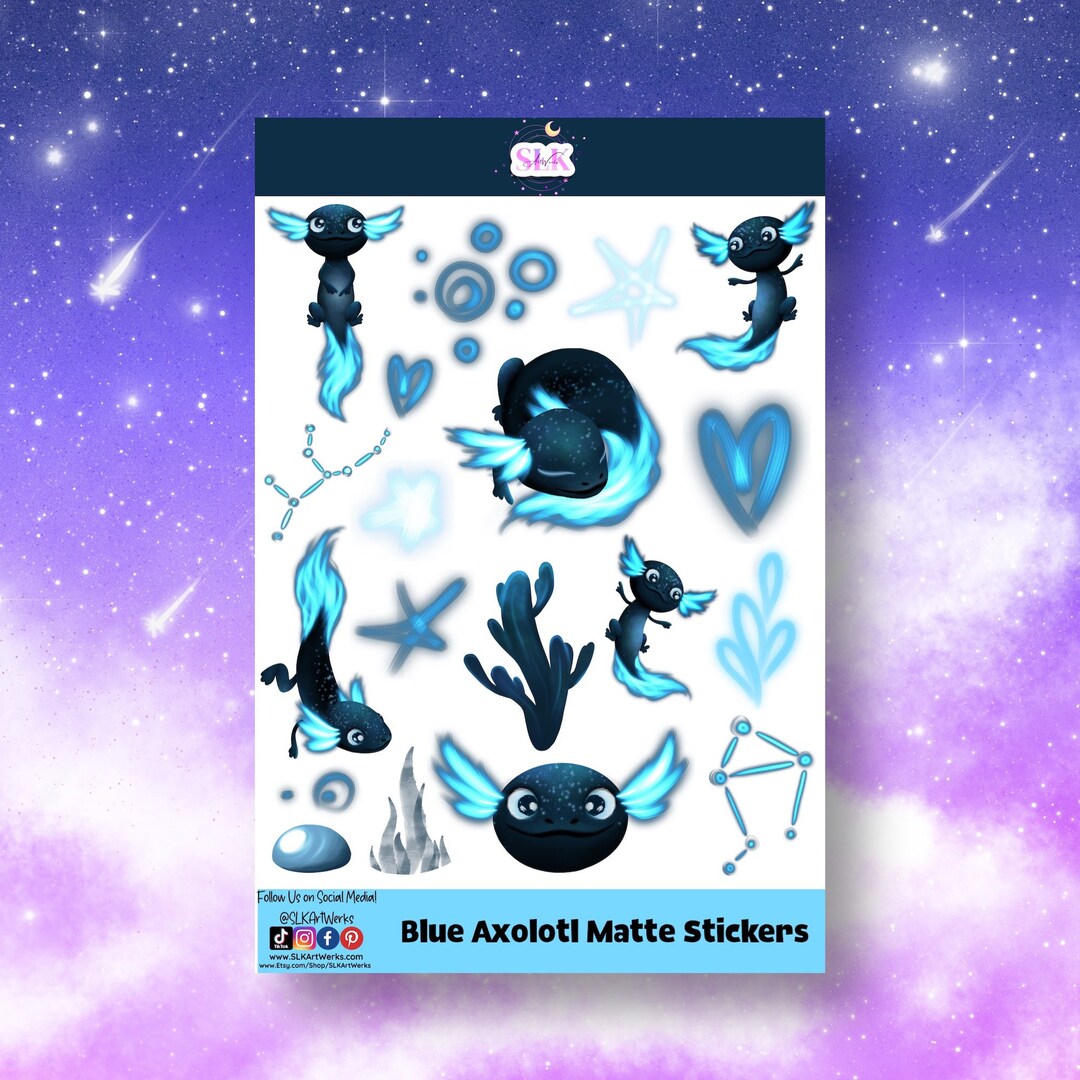 Blue Axolotl Sticker Sheet Durable Waterproof Vinyl Sticker Pack ...
