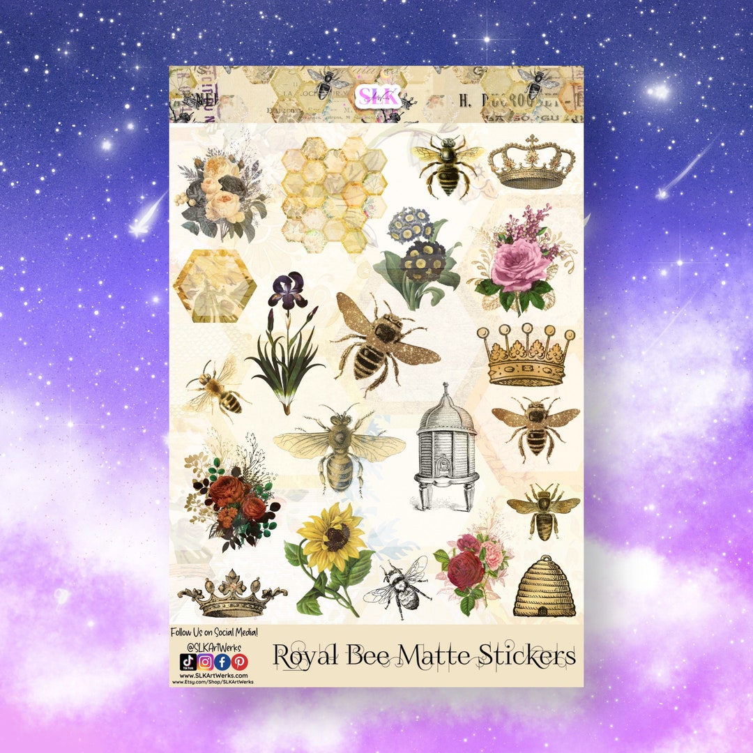 Royal Bee Sticker Sheet Durable Waterproof Vinyl Sticker Pack Notebook ...