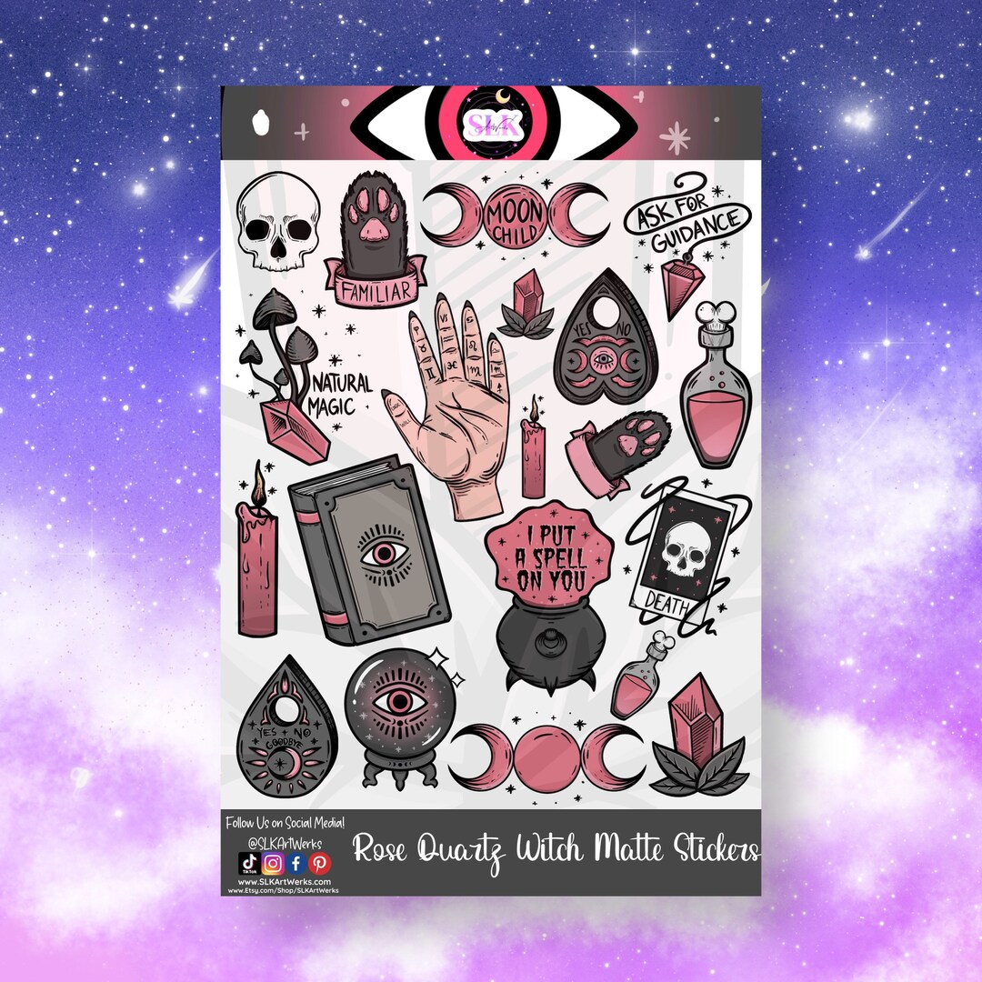 Rose Quartz Witch Sticker Sheet Durable Waterproof Vinyl Sticker Pack ...