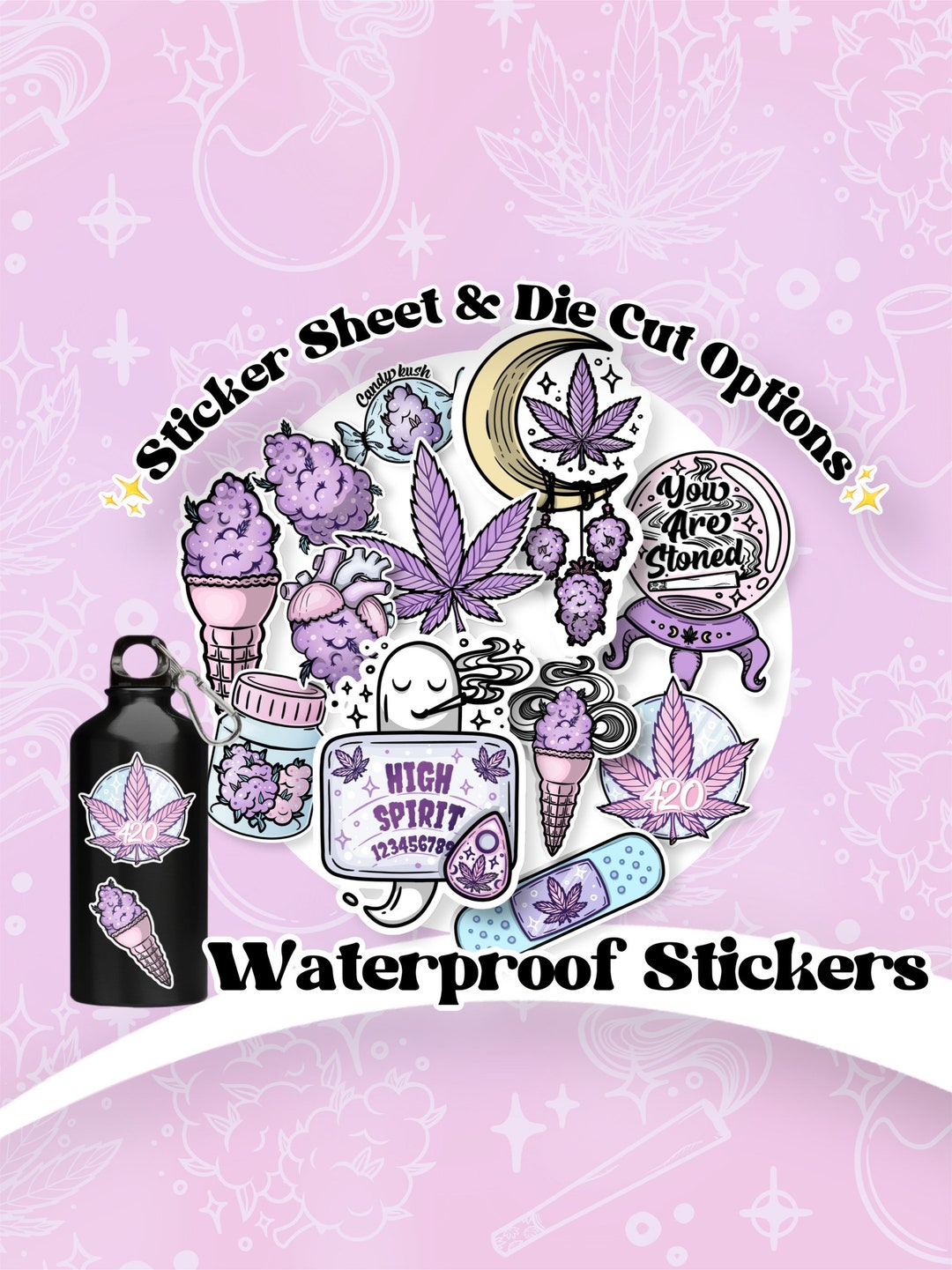 Pastel Kawaii Magical Weed 2 Stickers Durable Waterproof Vinyl Sticker ...