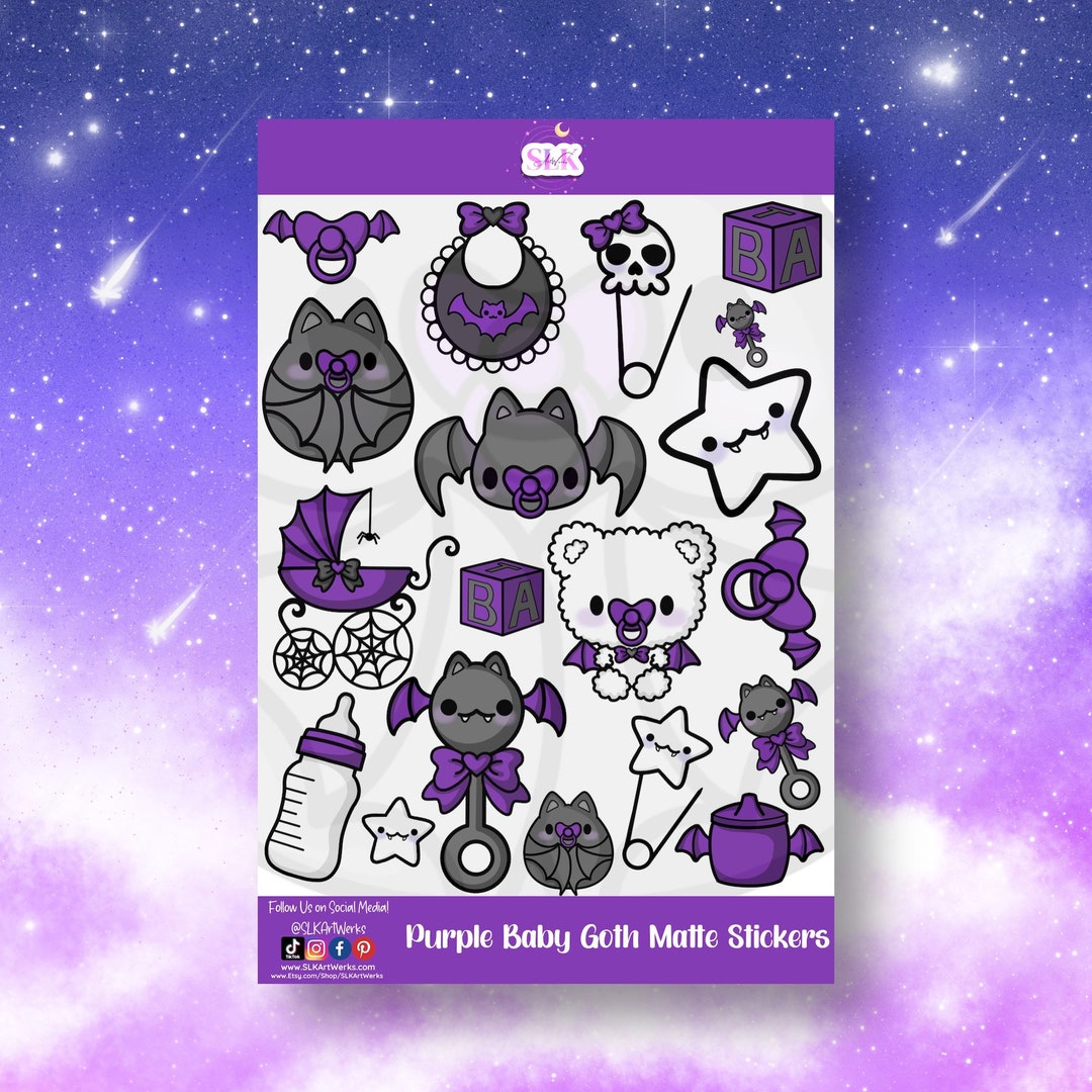 Purple Kawaii Baby Bat Goth Sticker Sheet Durable Waterproof Vinyl ...