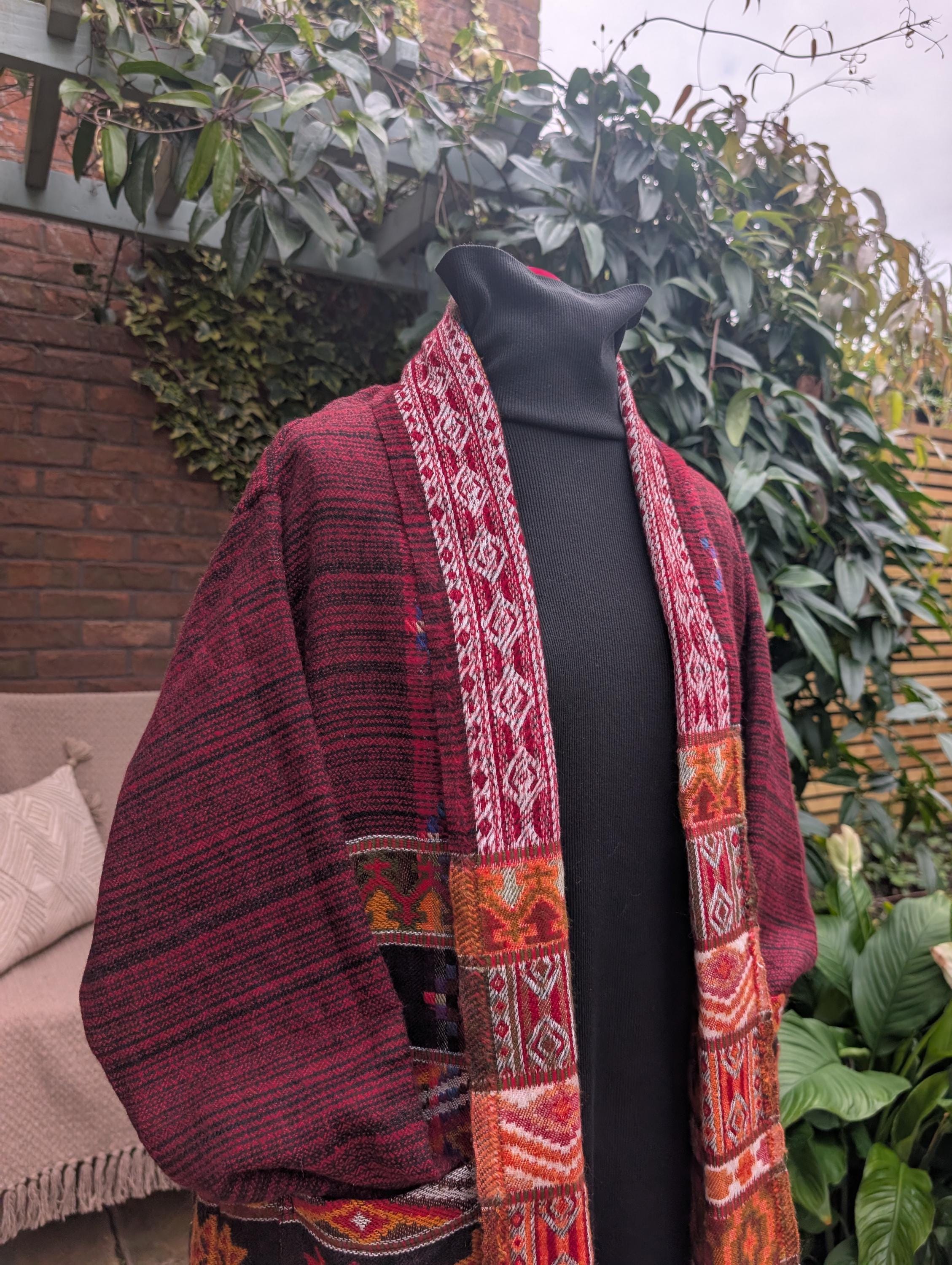 Himalayan Yak Wool Jacket Cardigan - Tribal Ethical Bold Geometric ...