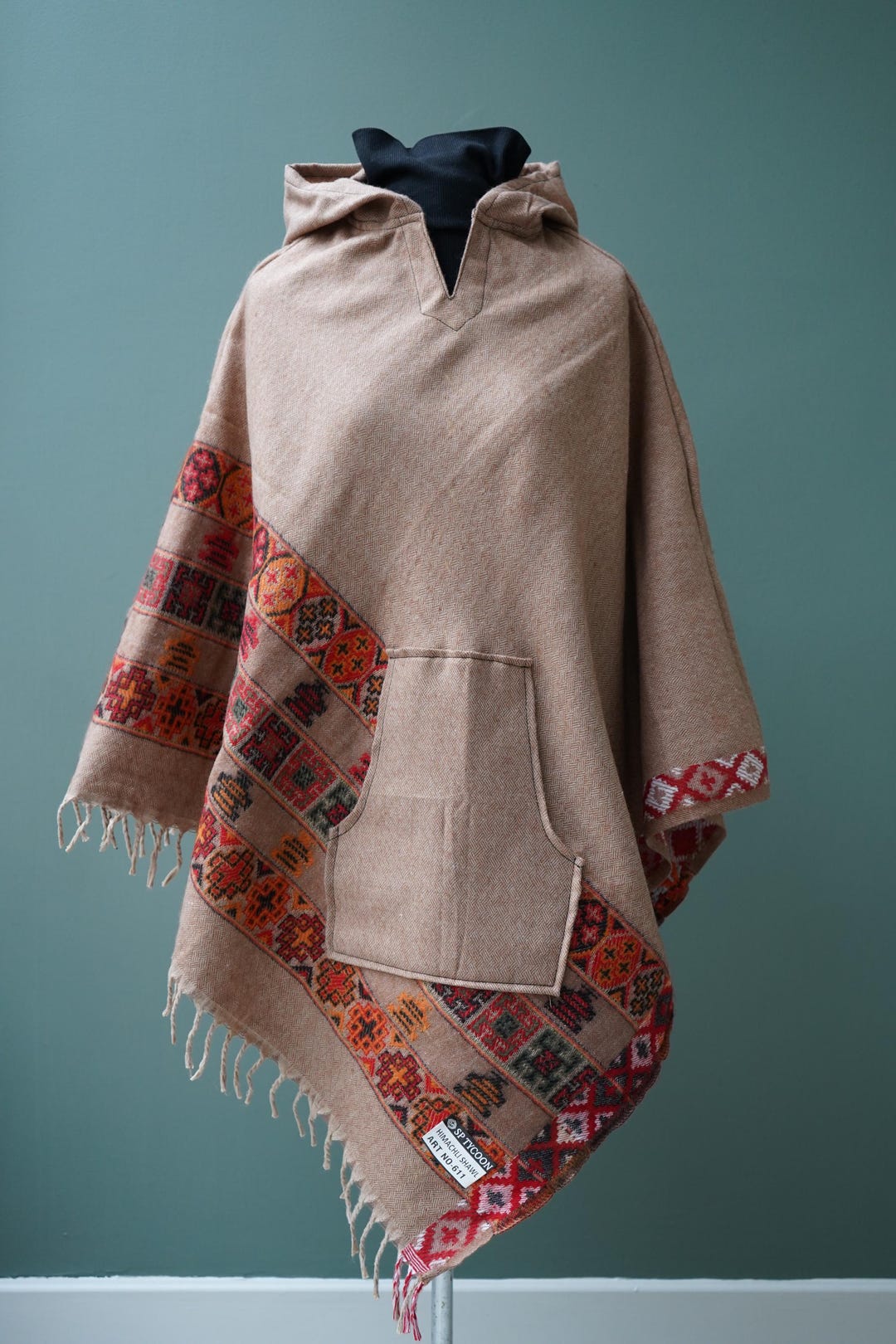 Himalayan Yak Wool Poncho: Ethnic Geometric Design, Winter Outerwear - Etsy