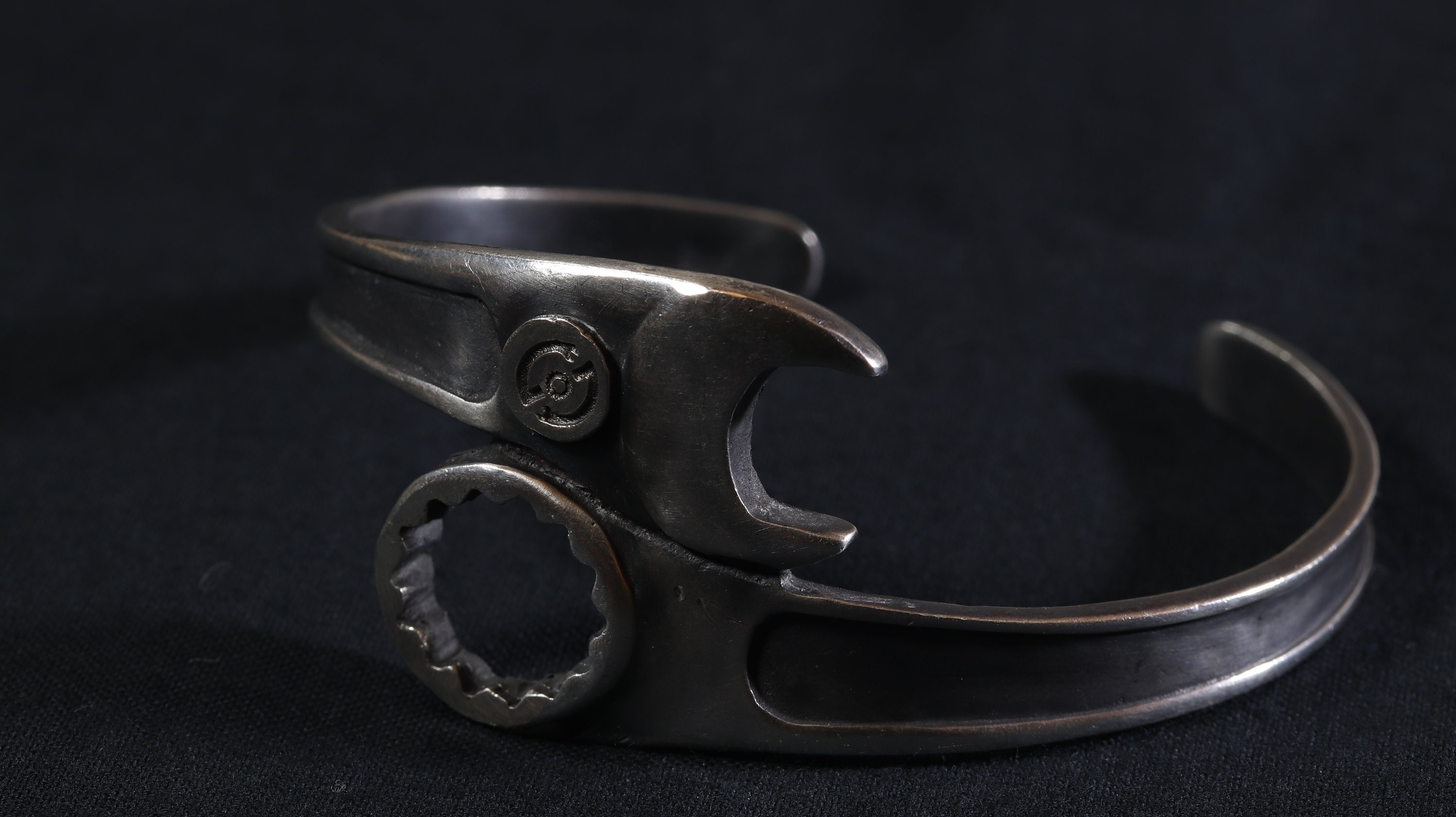 Handmade Oxidized 925 Sterling Silver, Spanner Bracelet, Wrench Biker ...