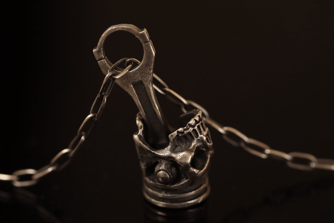 Double Head Skulls Piston Pendant, Oxidized 925 Sterling Silver ...