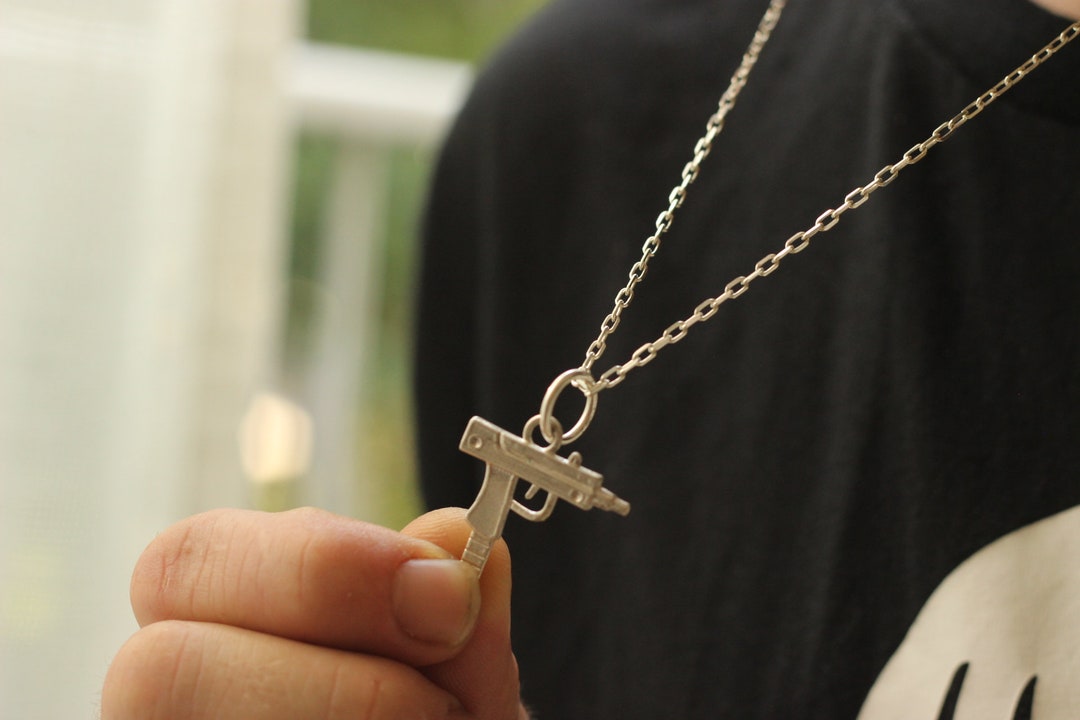 Uzi Gun Pendant, 925 Sterling Silver Weapon Style, Army Jewelry ...
