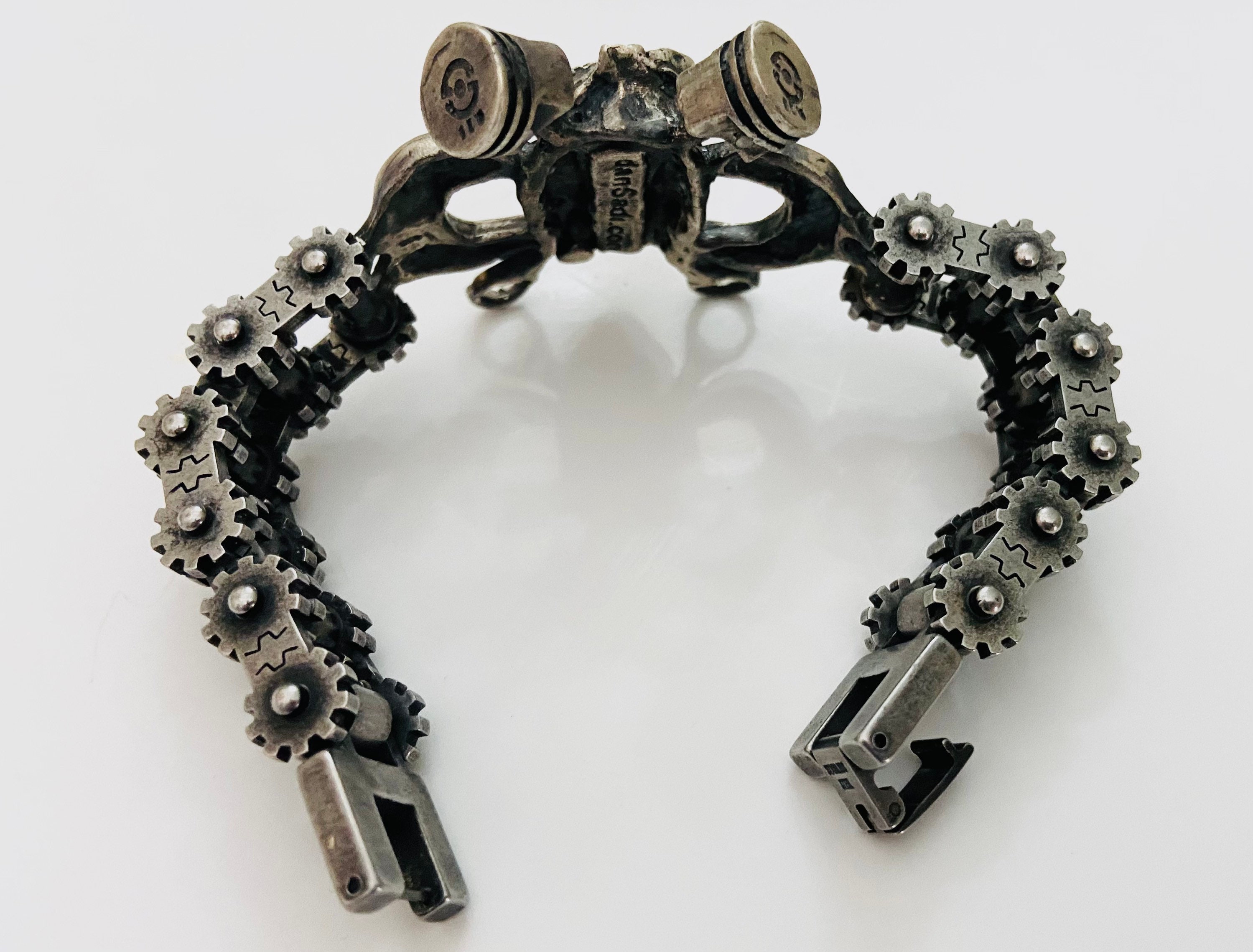 Mechanic Cog Skull Bracelet, Oxidized Sterling Silver, Men Steel Metal ...