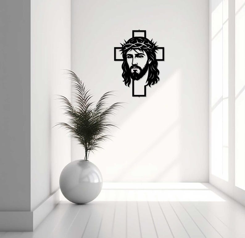 Jesus Face Metal Cross Sign, Religious Christian Home Decor, Wall Decor ...