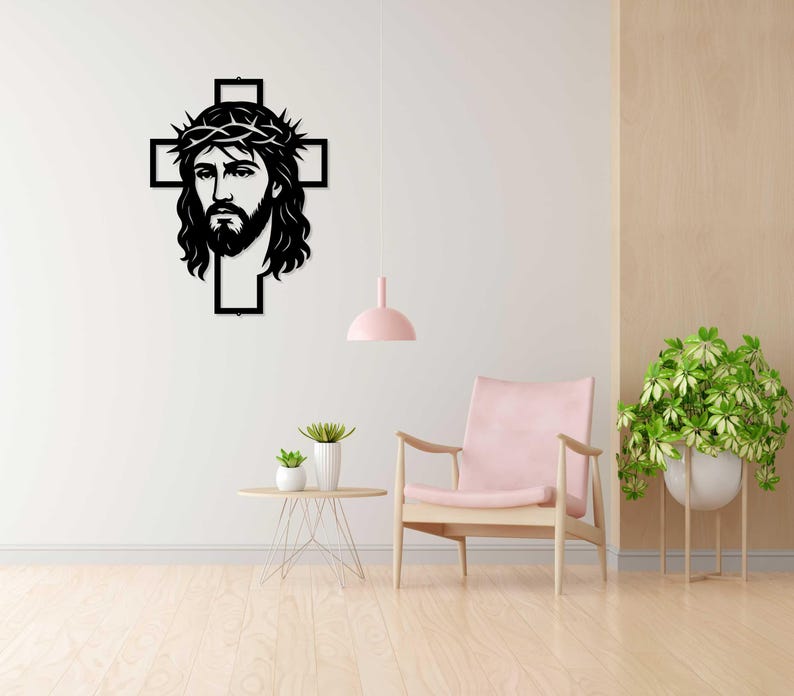 Jesus Face Metal Cross Sign, Religious Christian Home Decor, Wall Decor ...