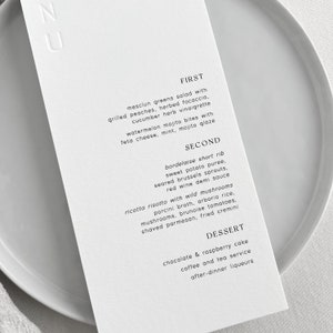 Modern Letterpress Wedding Menu | Custom Minimal Tall/skinny/long ...