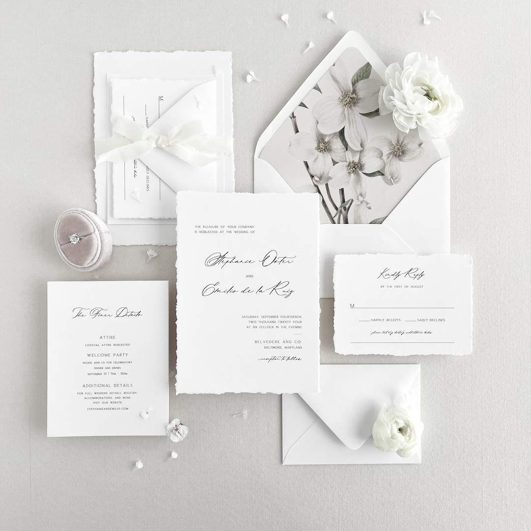 Deckled Edge Wedding Invitation Set | Elegant Custom Wedding Invites ...
