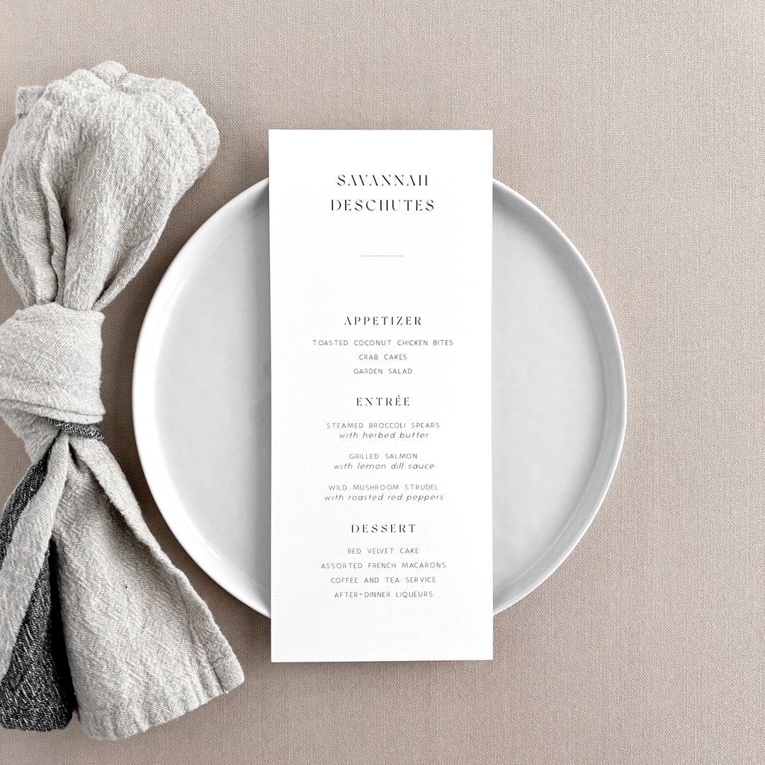 Wedding Menu With Name Card | Custom Modern Menu With Guest Place Card ...