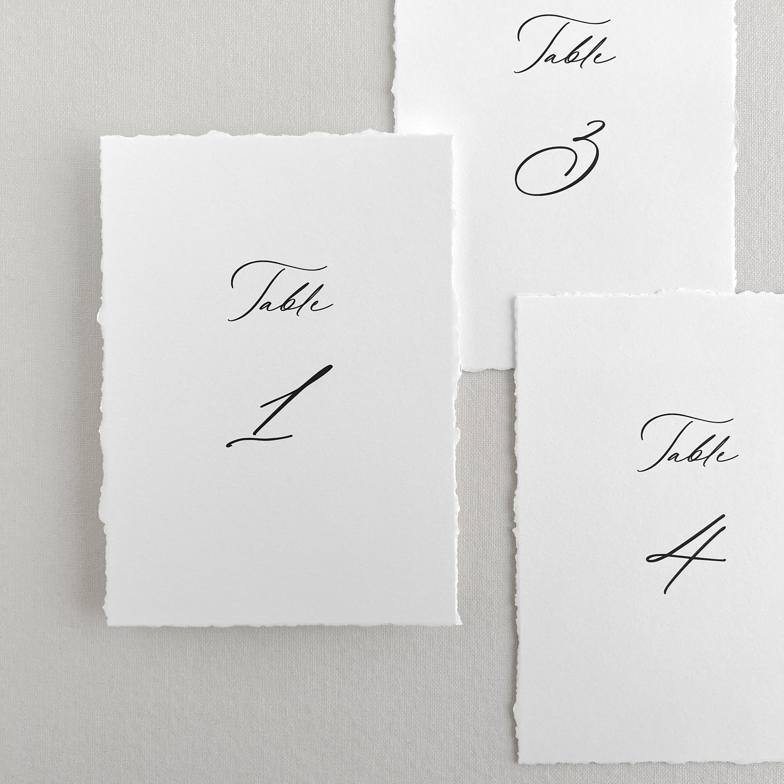 Table Numbers With Deckled Edge & Calligraphy Font | Elegant Wedding ...