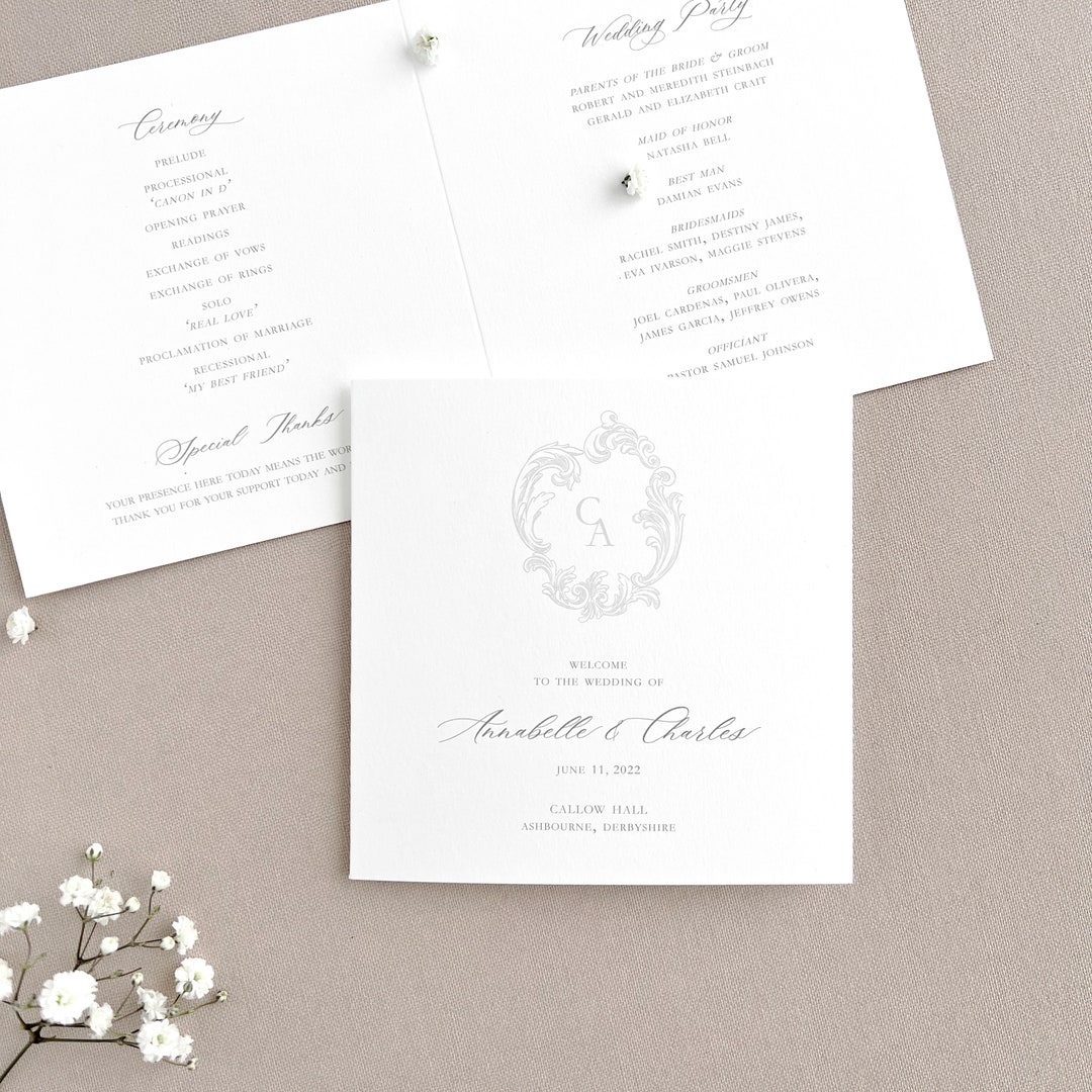 Wedding Program Book With Monogram Crest | Folded Square Wedding ...