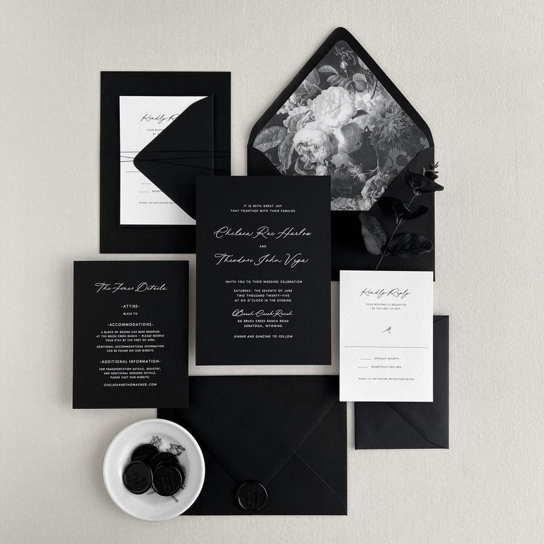 Modern Black Wedding Invitations | Elegant Minimal Invitation Set ...